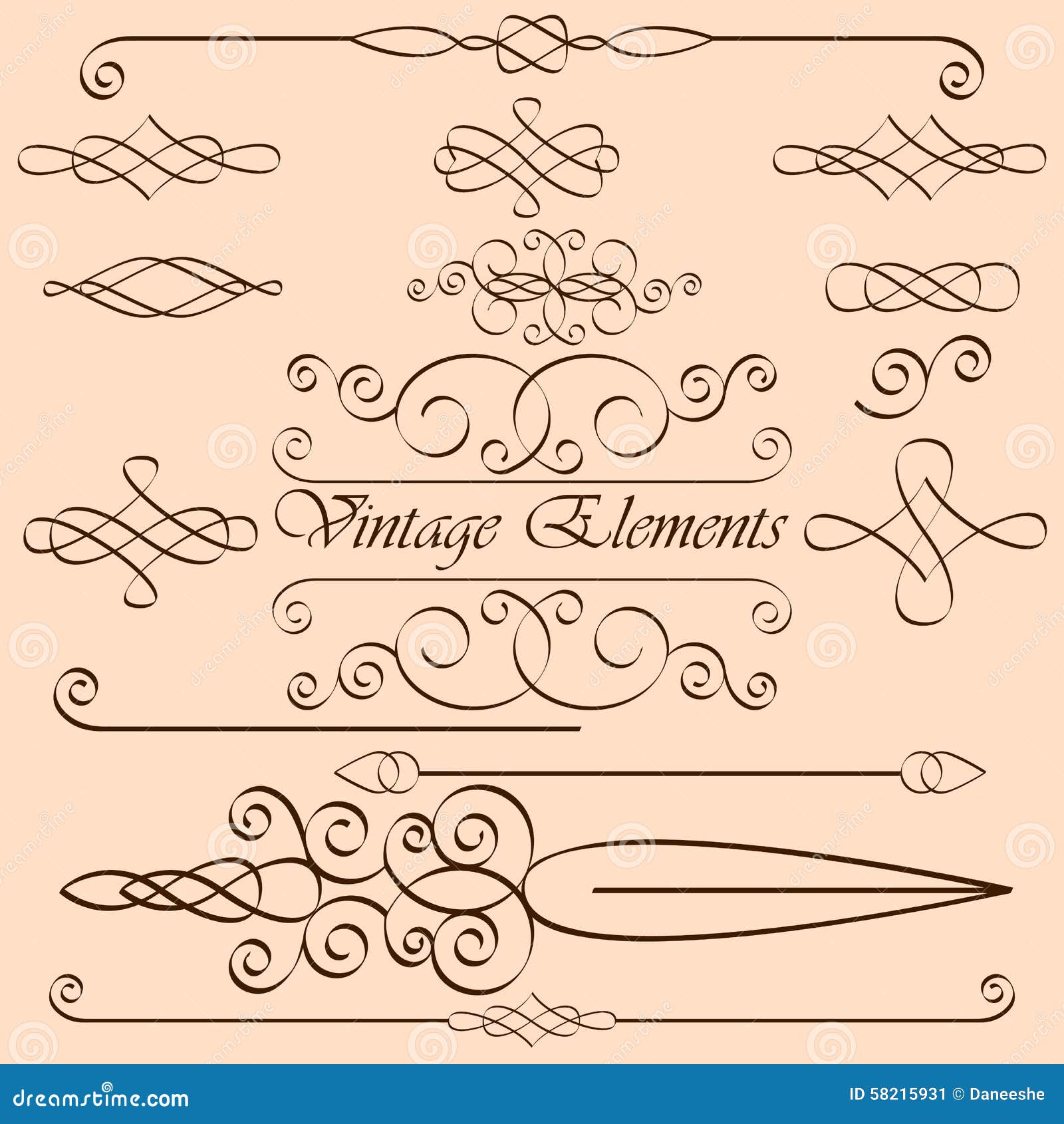 Set of Vintage Elements and Lines Stock Vector - Illustration of ...