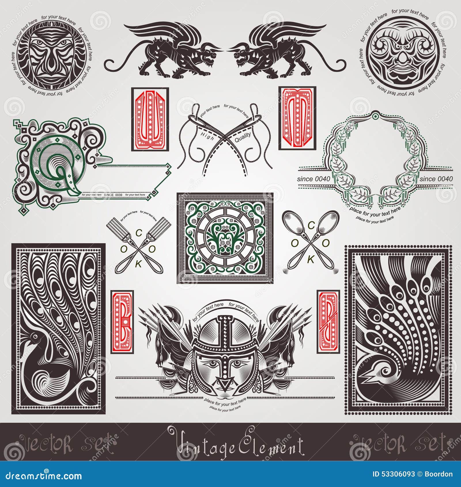 Set of Vintage Engraving Old Element Stock Vector - Illustration of ...