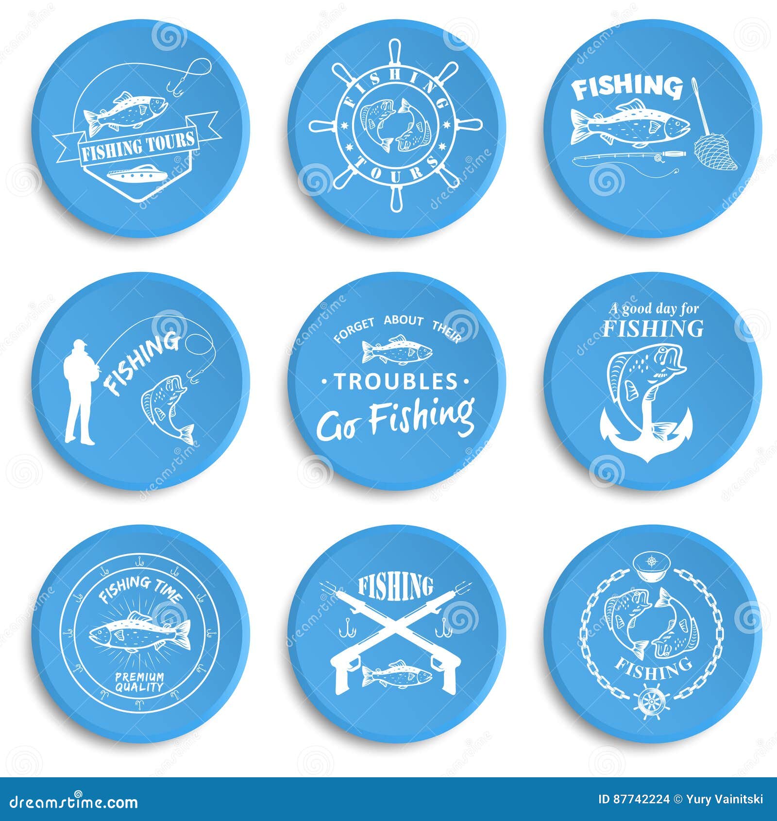 Set of Vintage Fishing Labels, Badges Stock Vector - Illustration of ...