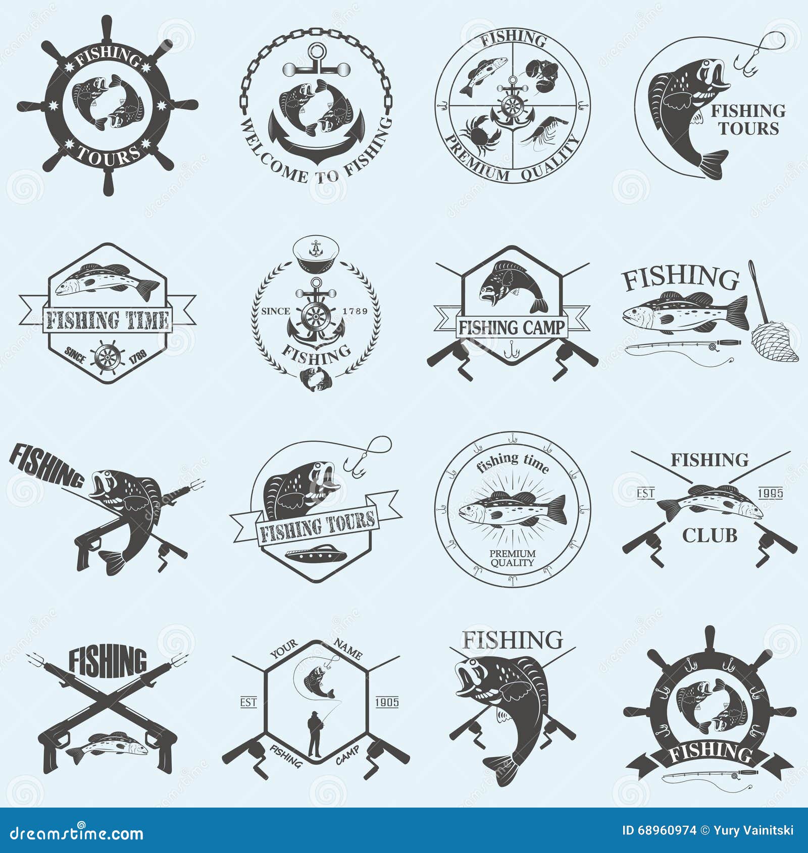 Set of Vintage Fishing Labels, Badges and Design Elements. Stock Vector ...
