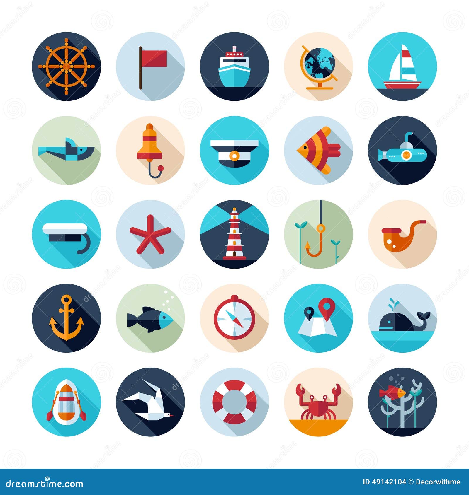 Set of Vintage Flat Design Modern Nautical, Marine Stock Vector ...