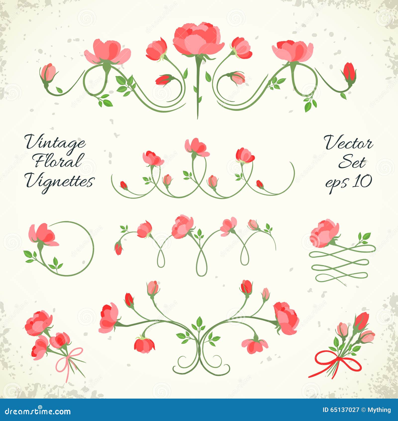 Set of Vintage Floral Vignettes. Vector Illustration, Eps10. Stock ...