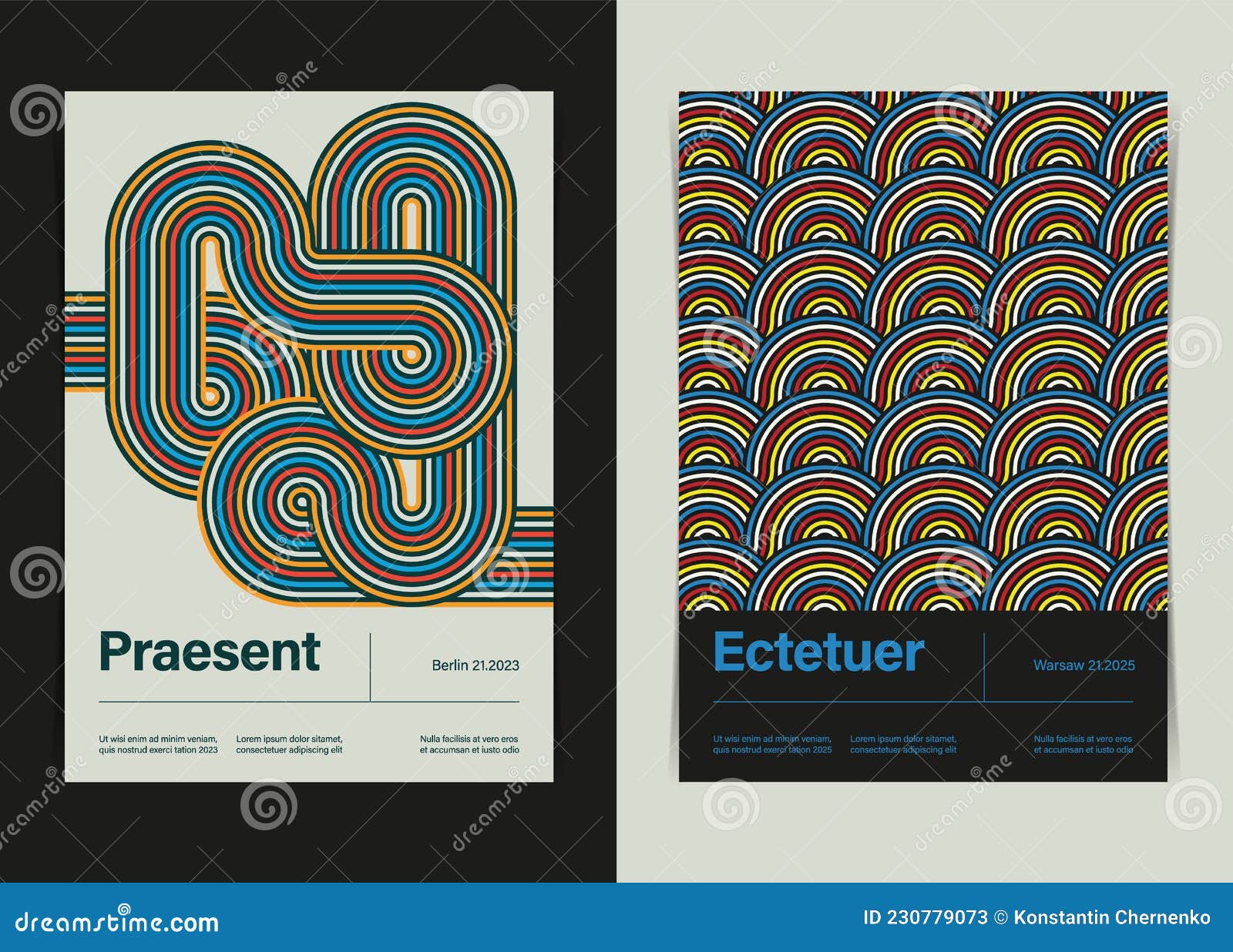 Set of Vintage Flyers Design Template with Circle Lines Pattern. Vector ...