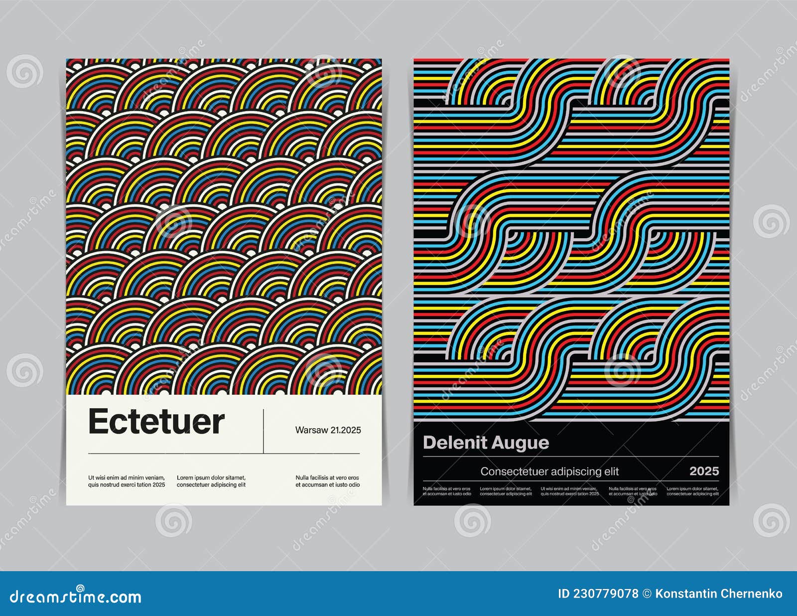 Set of Vintage Flyers Design Template with Circle Lines Pattern. Vector ...