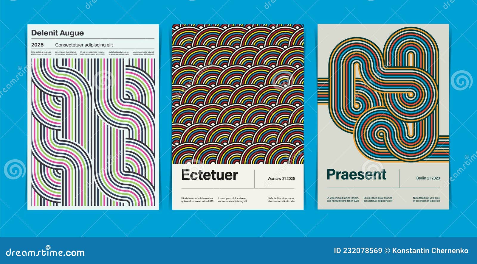 Set of Vintage Flyers Design Template with Circle Lines Pattern. Stock ...