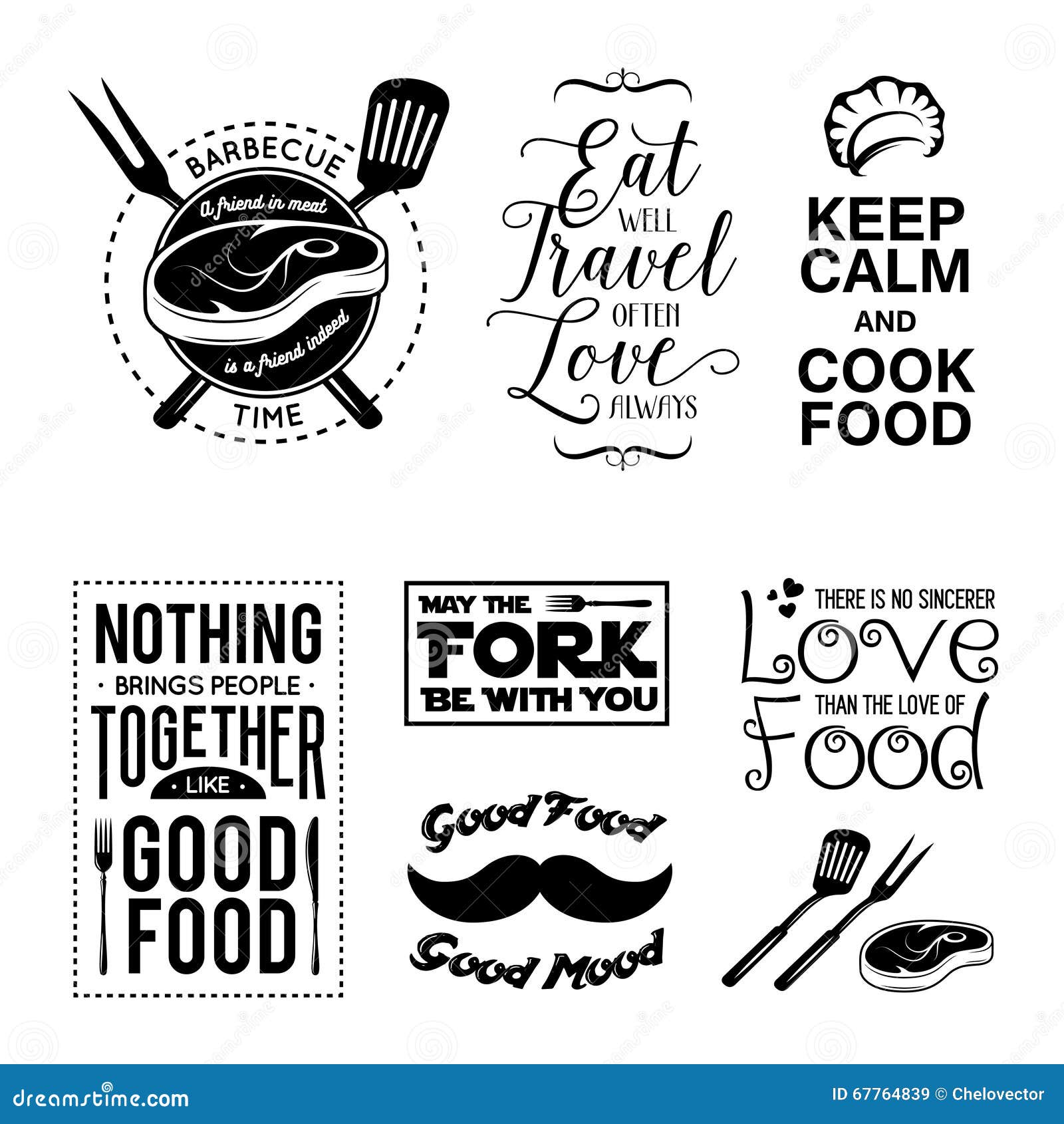 Set of Vintage Food Related Typographic Quotes. Vector Illustration ...