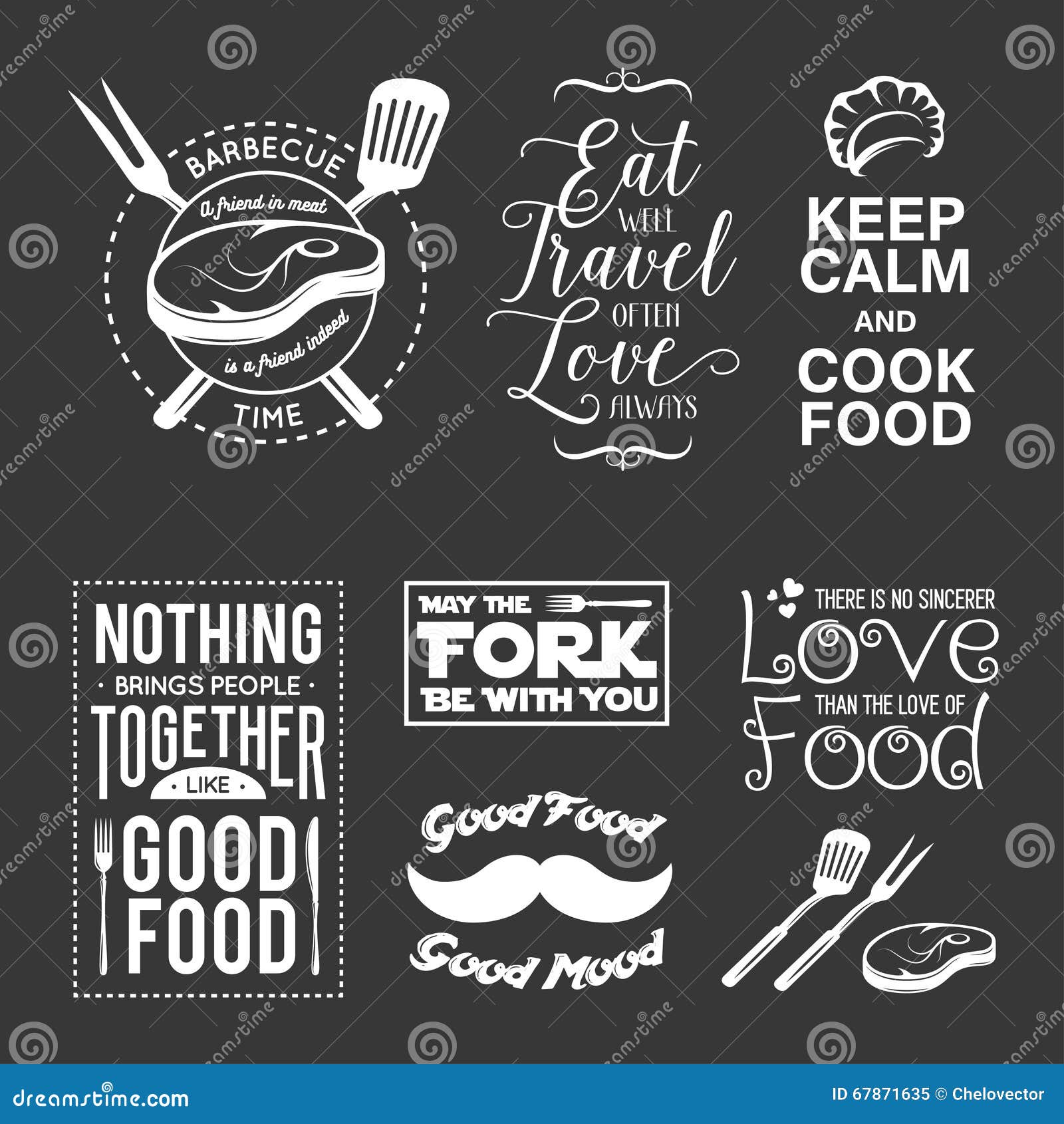 Set of Vintage Food Related Typographic Quotes. Vector Illustration ...