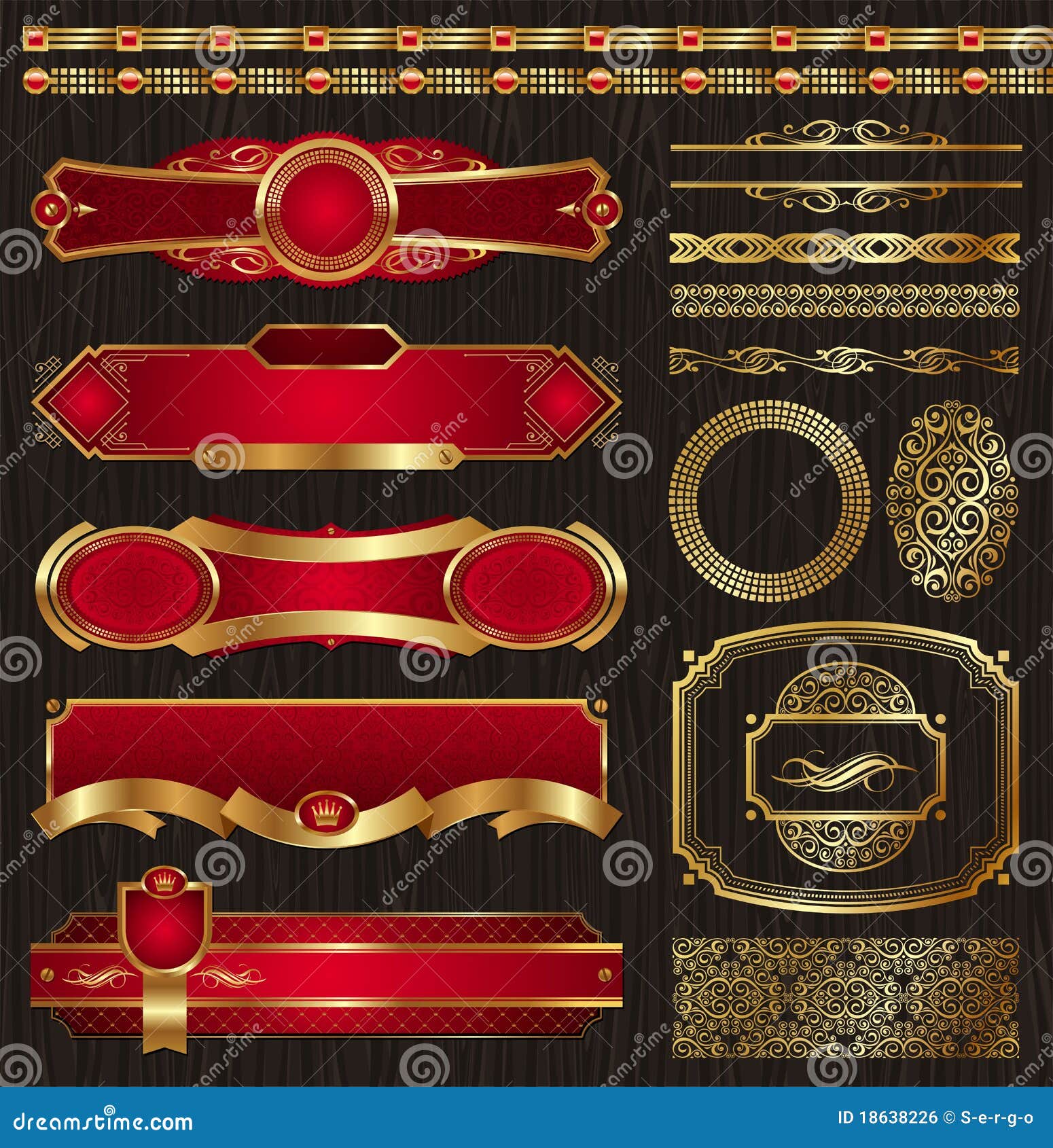 Set of Vintage Framed Golden Labels & Patterns Stock Vector ...