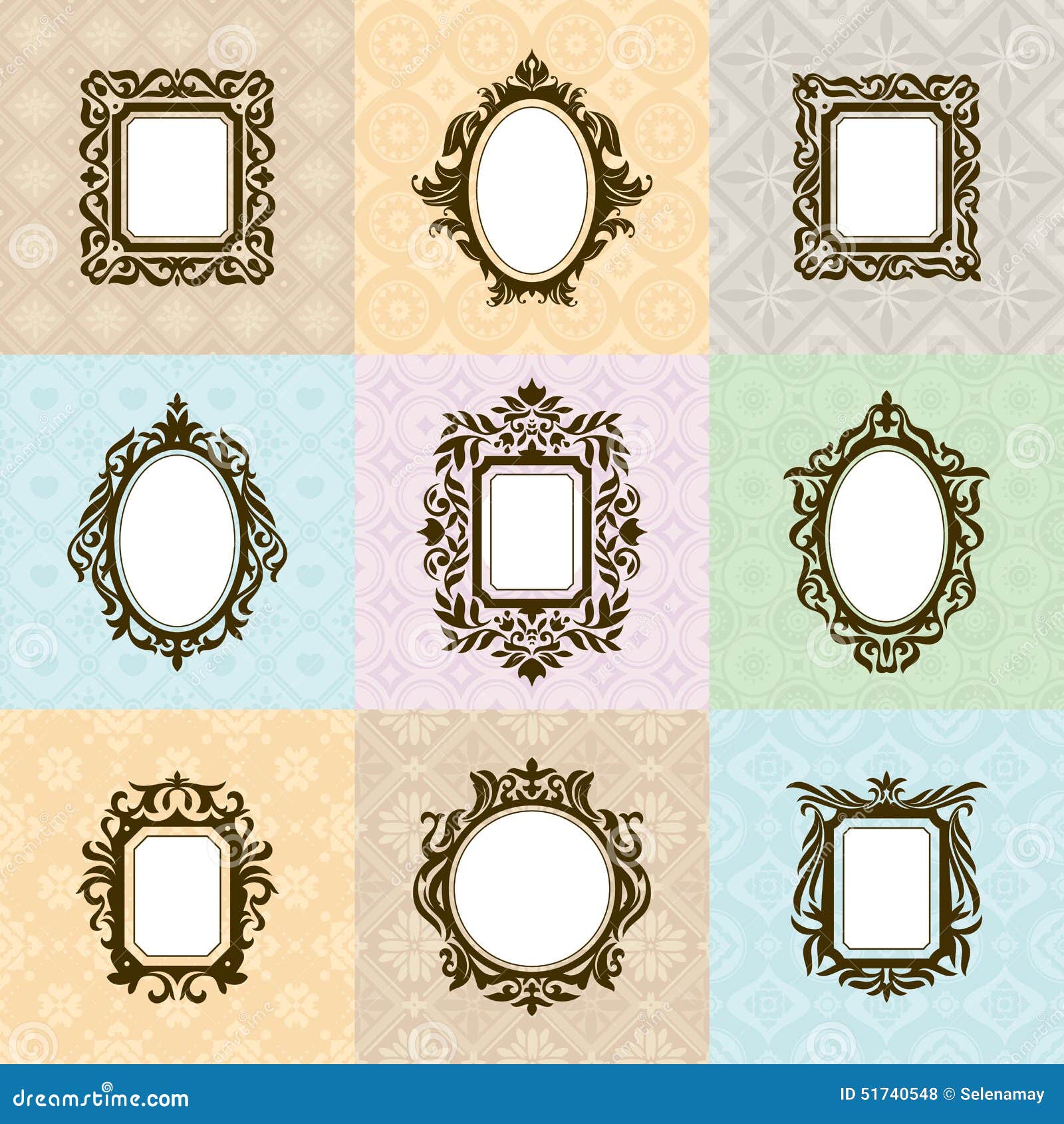 Set of vintage frames stock vector. Illustration of flower - 51740548