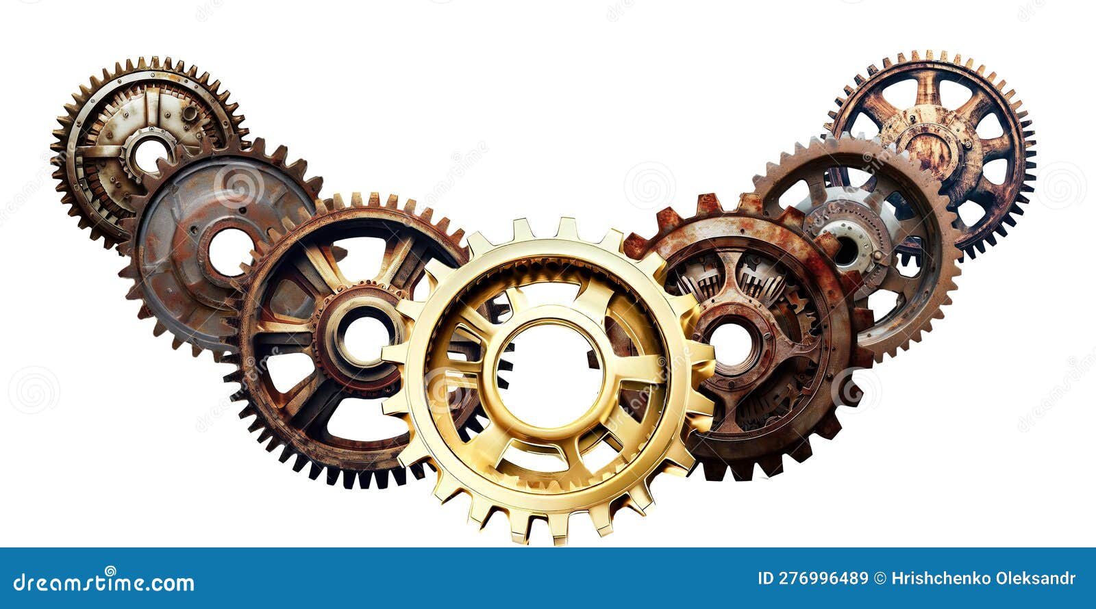 Set of Vintage Gears. One Gear is Highlighted in Gold`. Stock ...