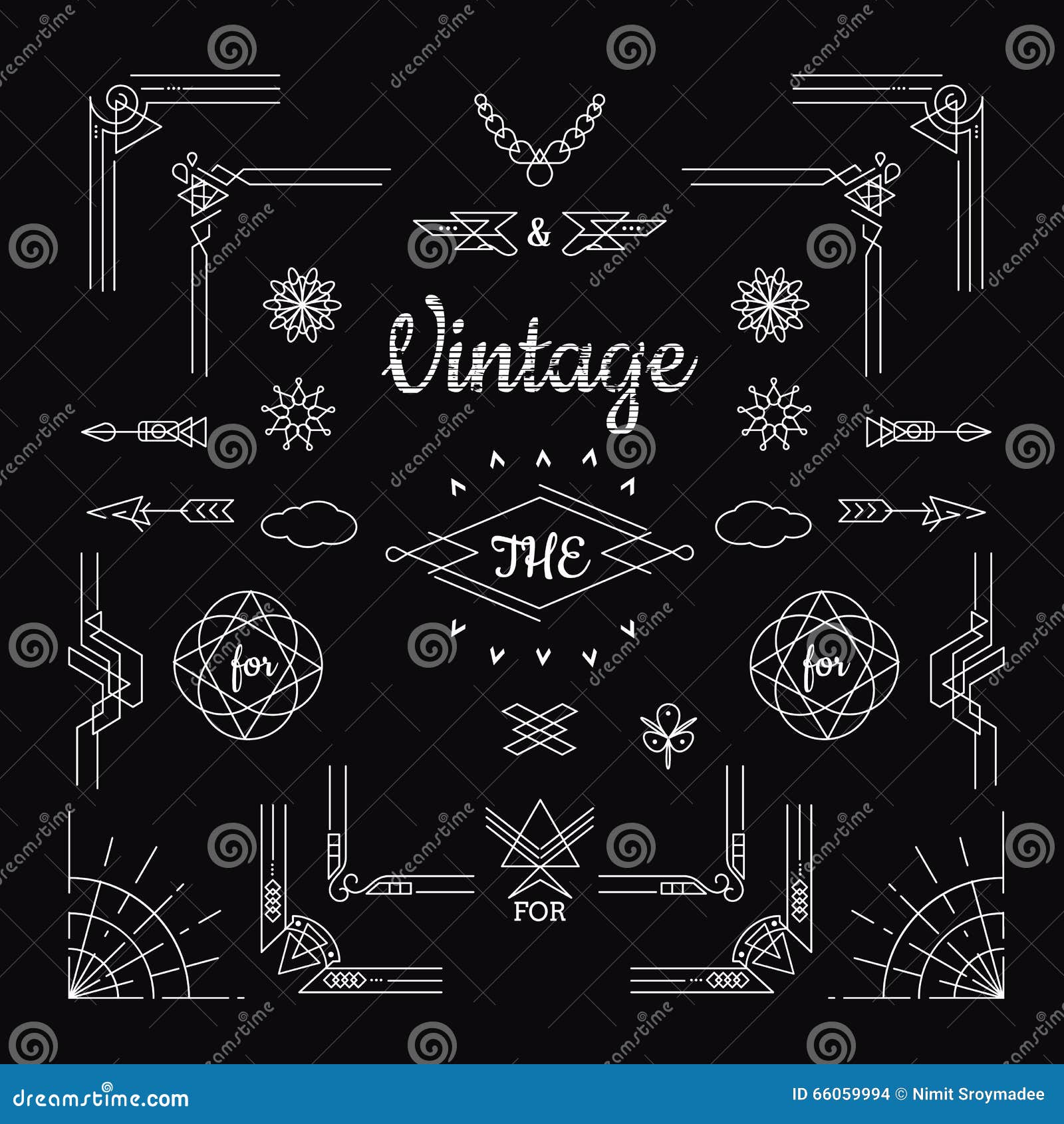 Set of Vintage Geometric Shape Elements Linear Thin Design with Stock ...