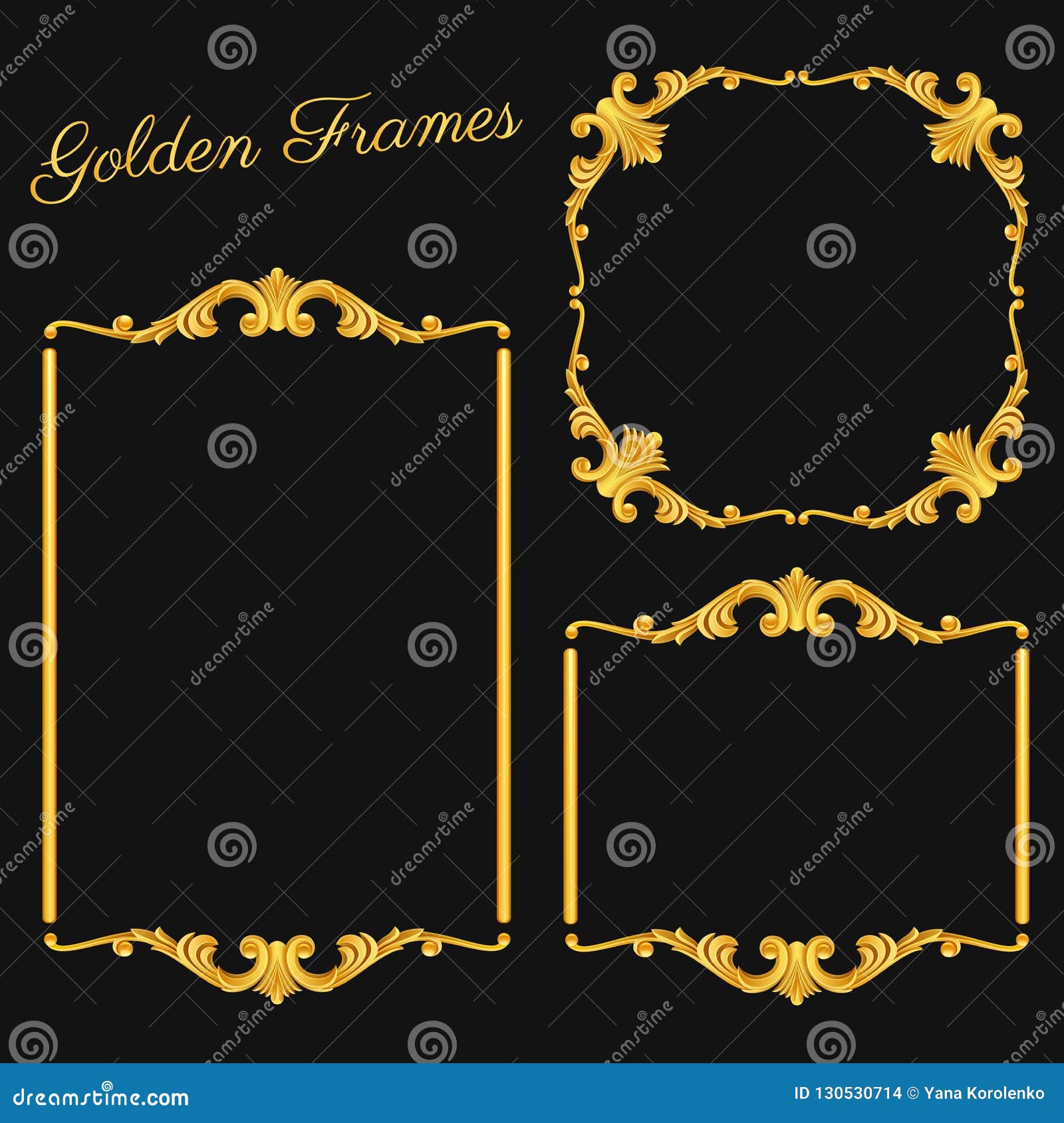 Set Vintage Gold Frames on Dark Background Stock Vector - Illustration ...