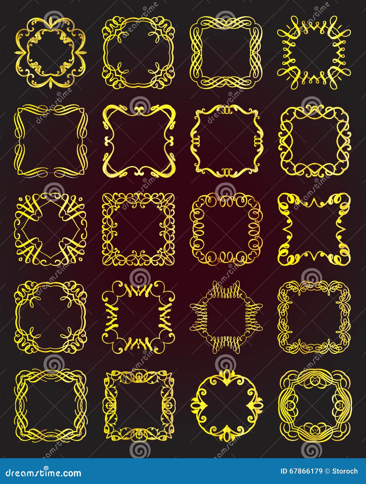 Set of Vintage Gold Frames - Design Elements. Stock Vector ...