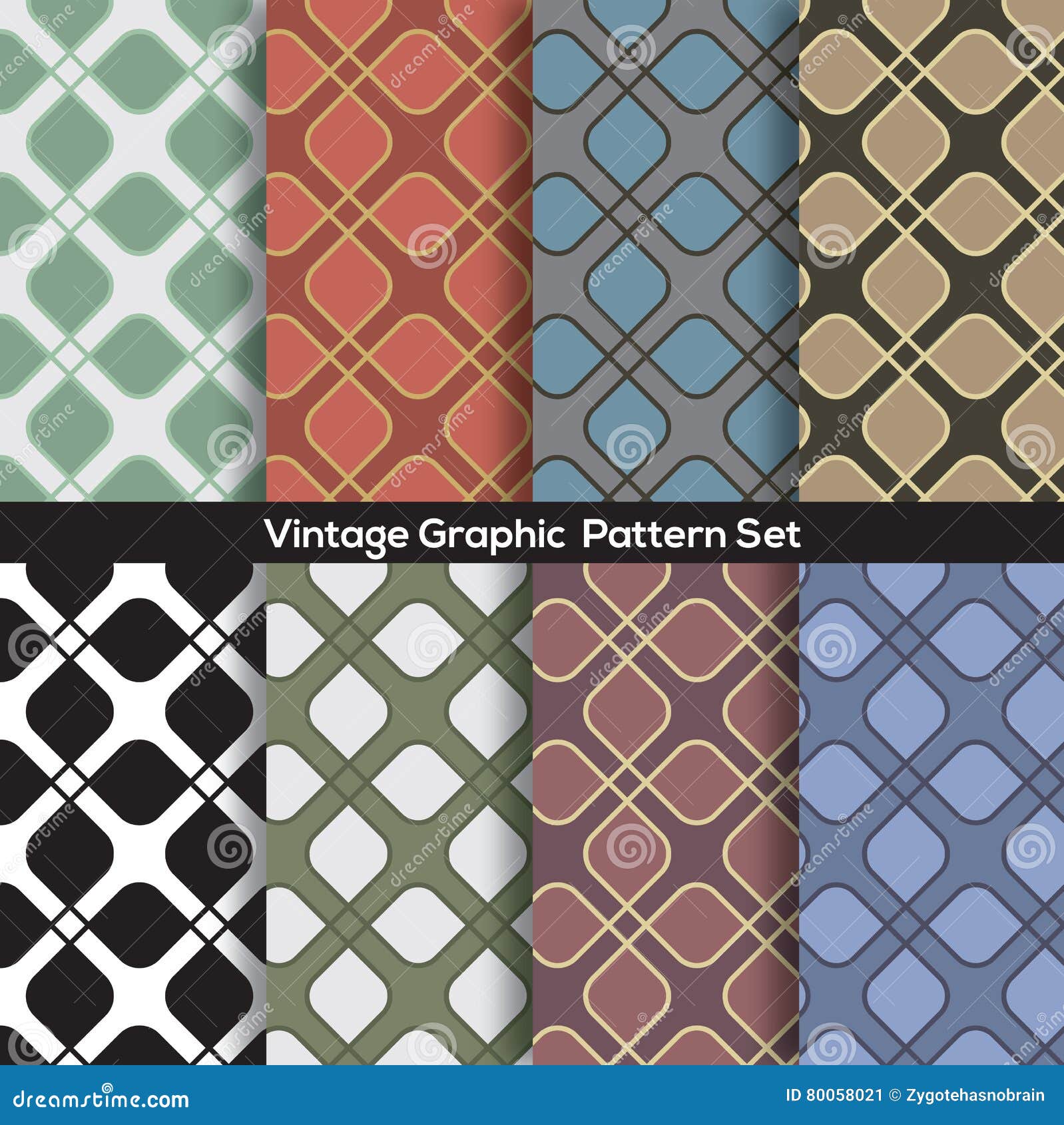 Set of 8 Vintage Graphic Pattern Stock Vector - Illustration of ...