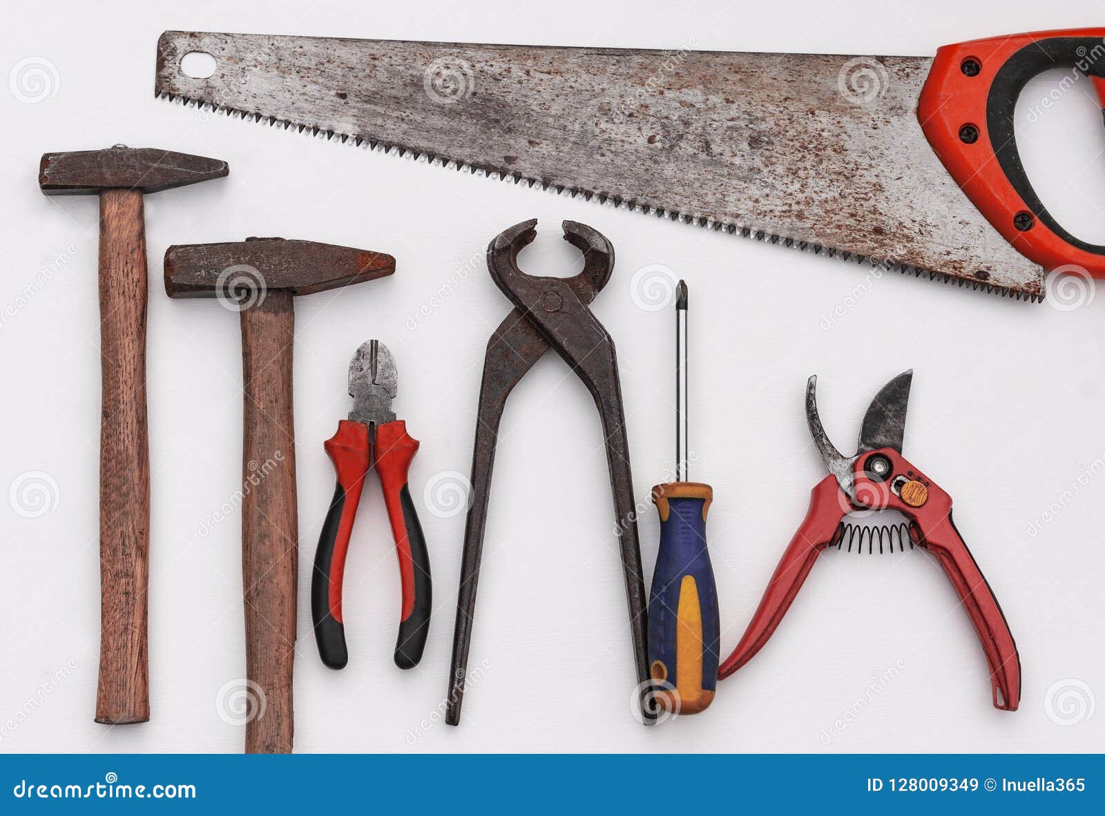 Set of Vintage Hand Construction Tools on a White Background Stock ...