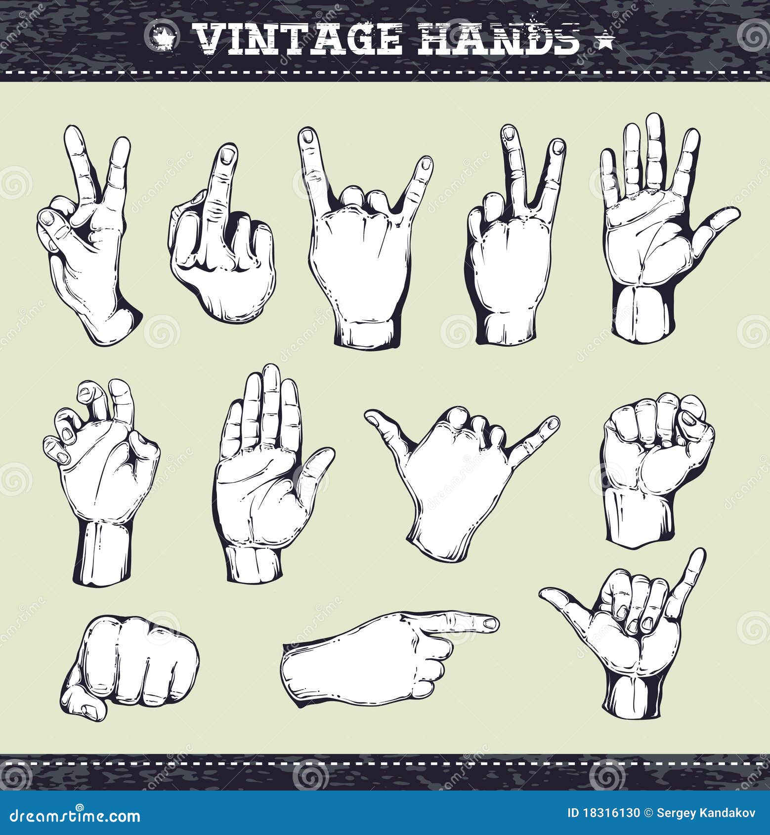 Set of vintage hands stock vector. Illustration of collection - 18316130