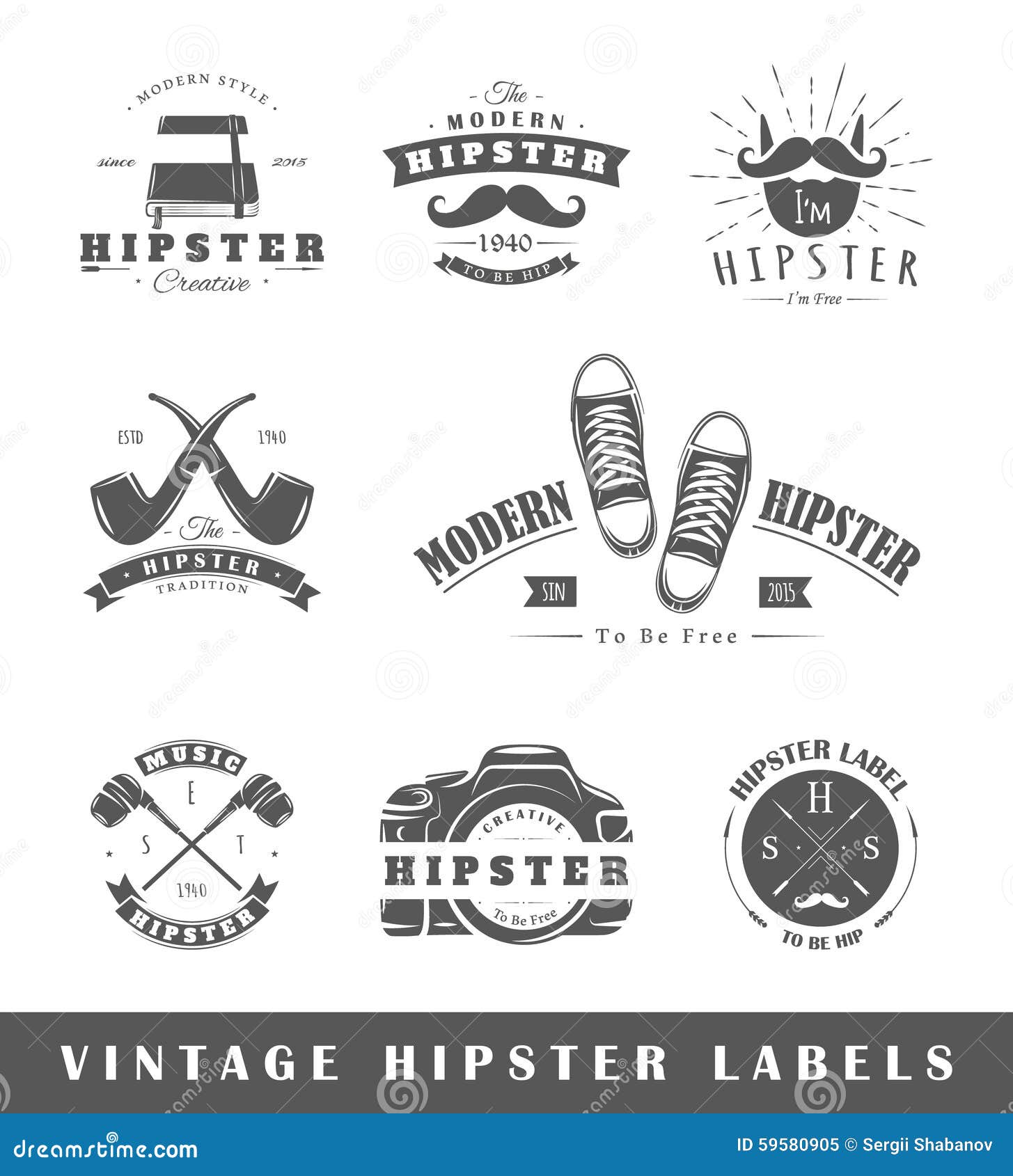 Set of Vintage Hipster Labels Stock Vector - Illustration of retro ...