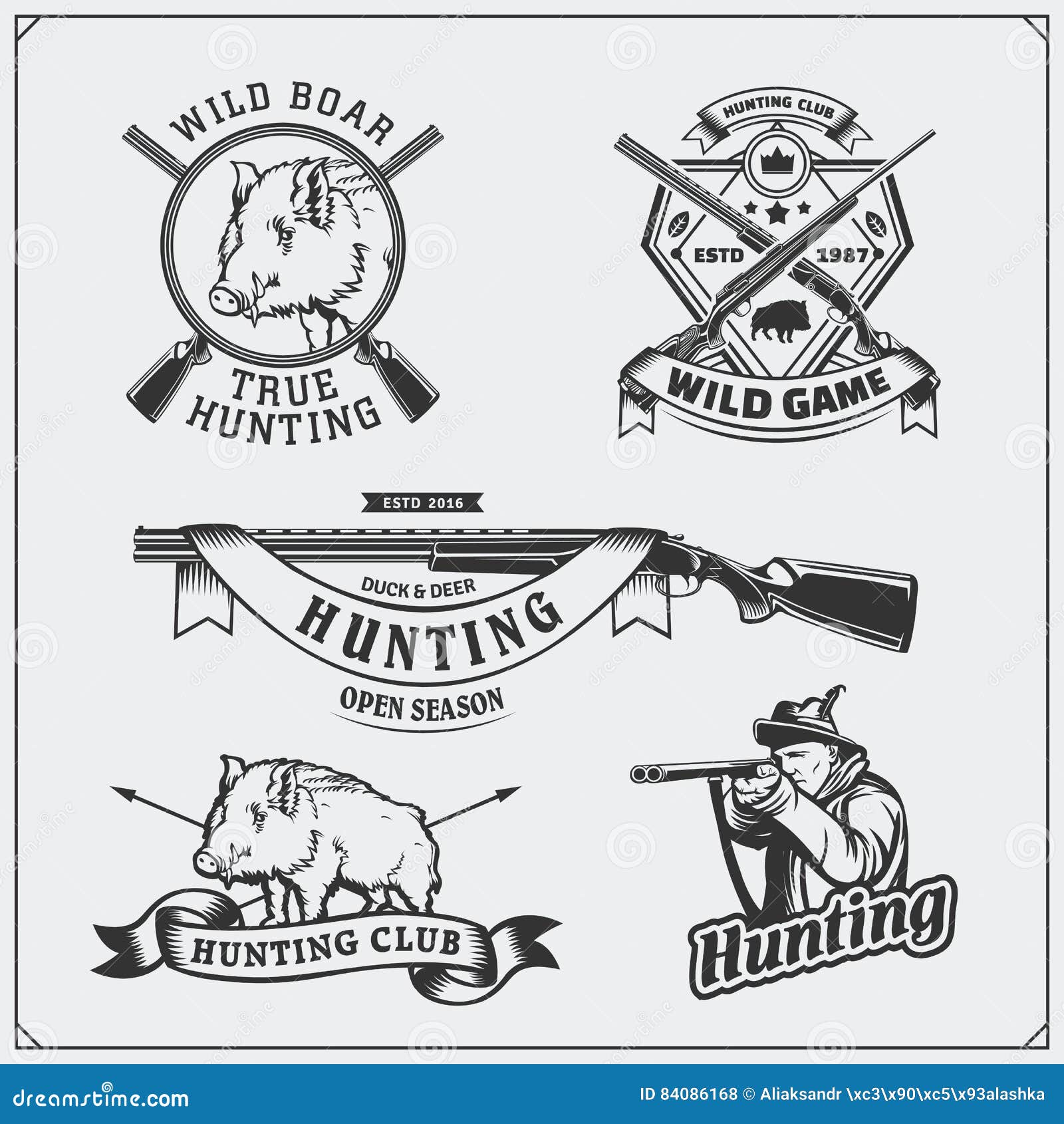 Set of Vintage Hunting Wild Boar Labels, Badges, Emblems and Design ...