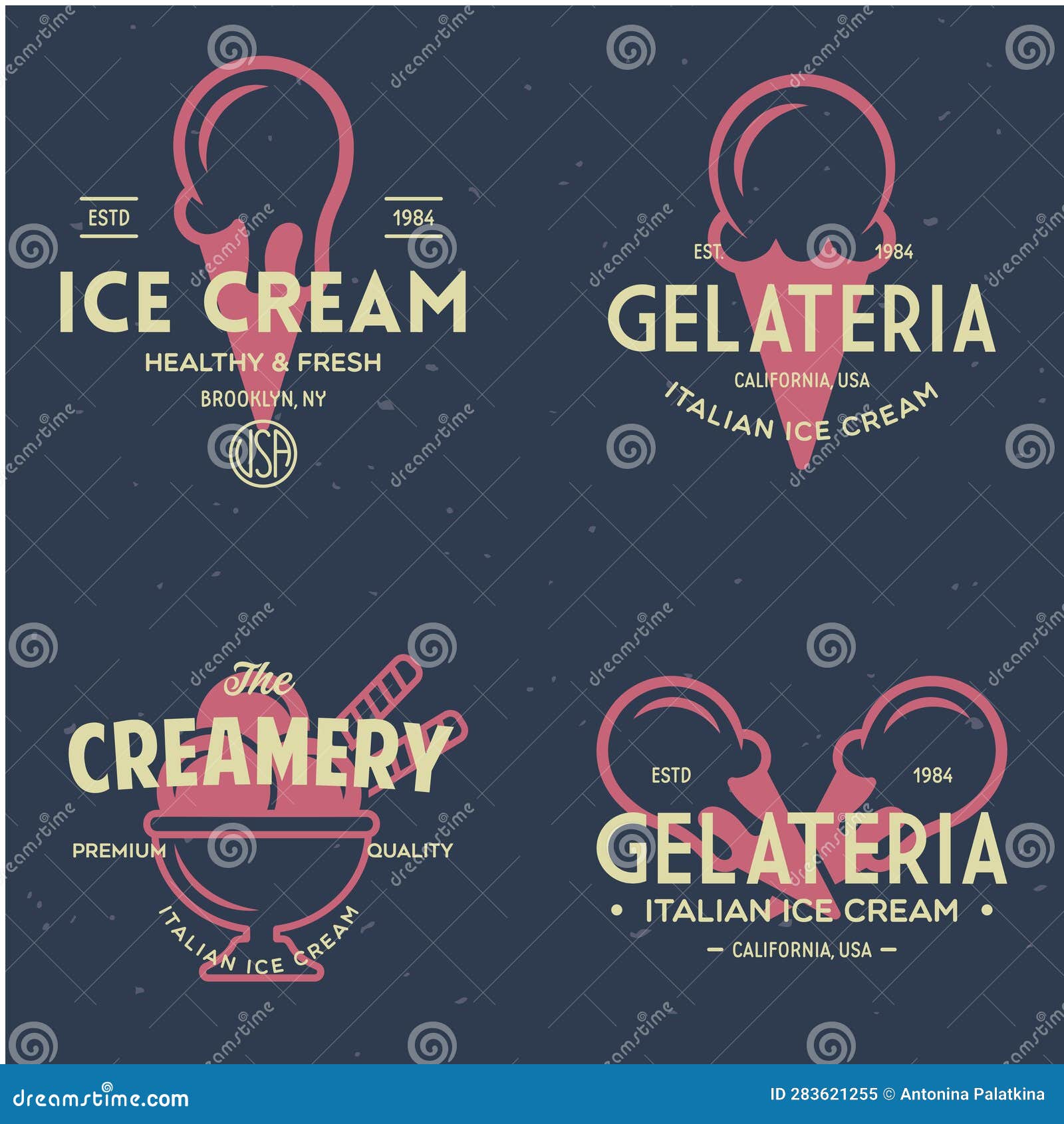 Set Of Vintage Ice Cream Shop Logo Badges And Labels Gelateria Signs