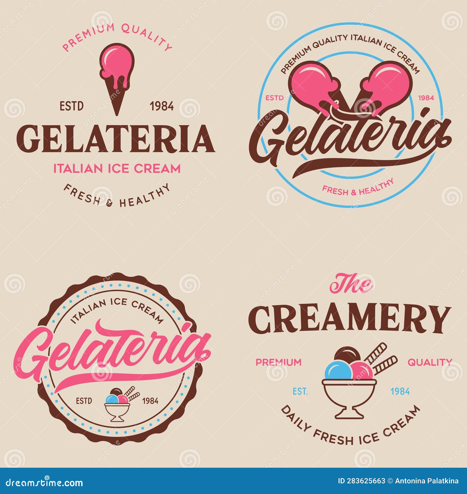 Set Of Vintage Ice Cream Shop Logo Badges And Labels Gelateria Signs