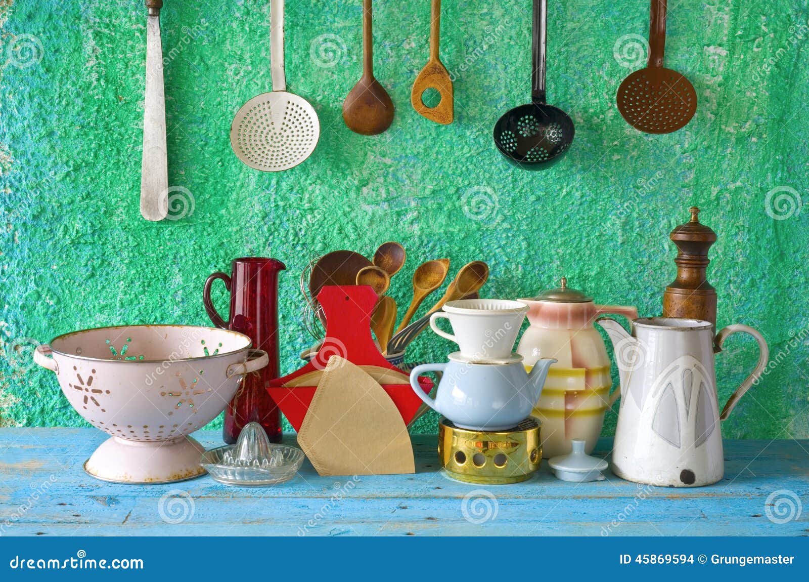 Set of Vintage Kitchen Utensils Stock Photo - Image of domestic ...