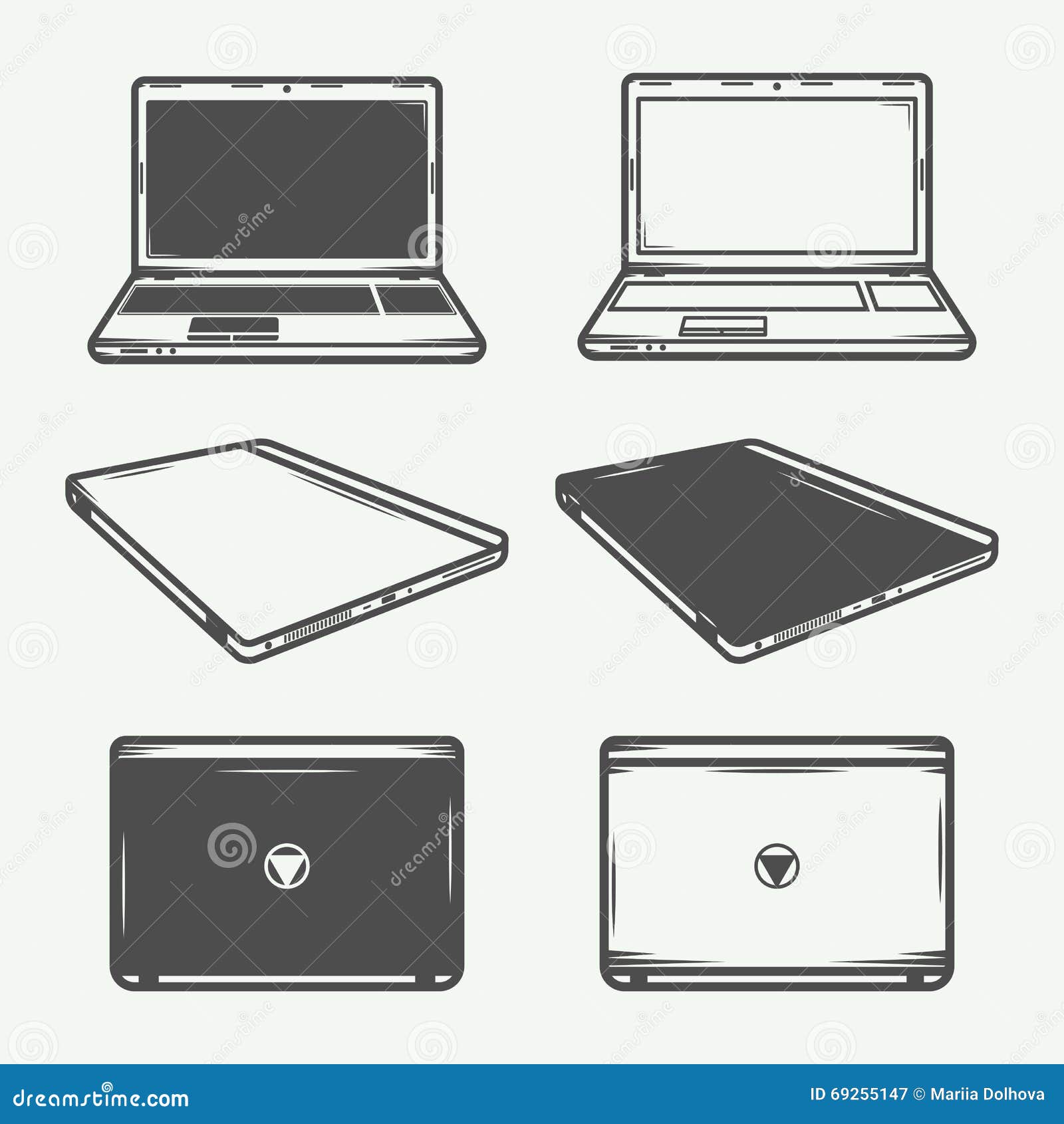 Set of Vintage Laptop or Pc Logo, Emblem, Badge, Label, Mark and Design ...