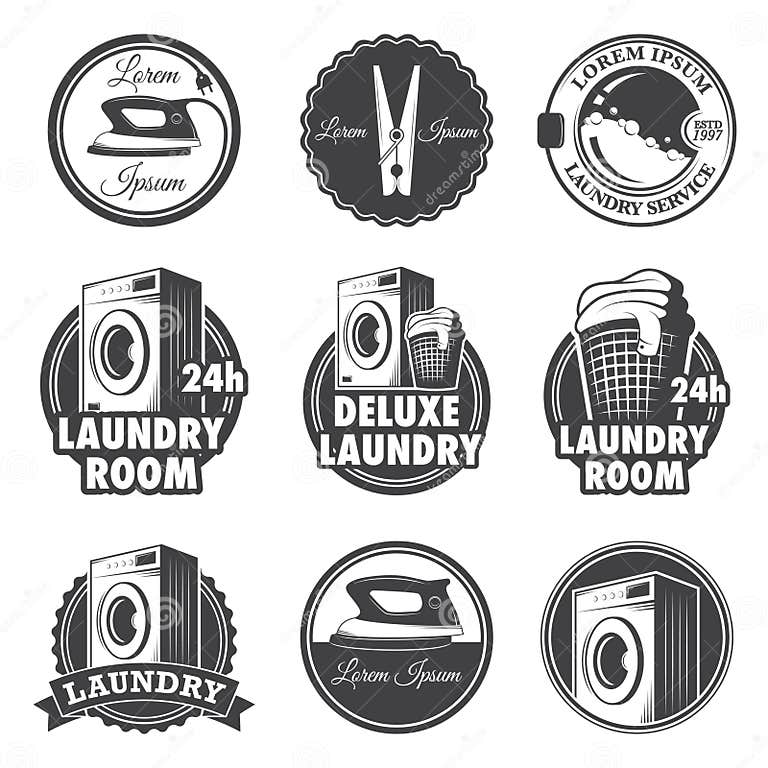 Set of Vintage Laundry Emblems Stock Vector - Illustration of dryer ...