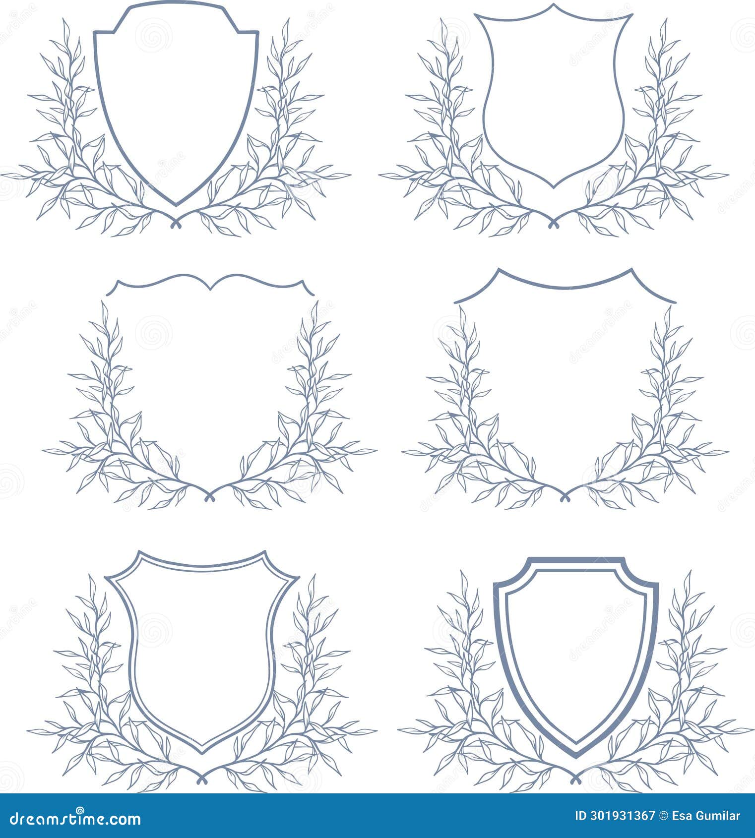 Set Vintage Leaves Wreath Wedding Crest Monogram Shield Emblem Crest ...