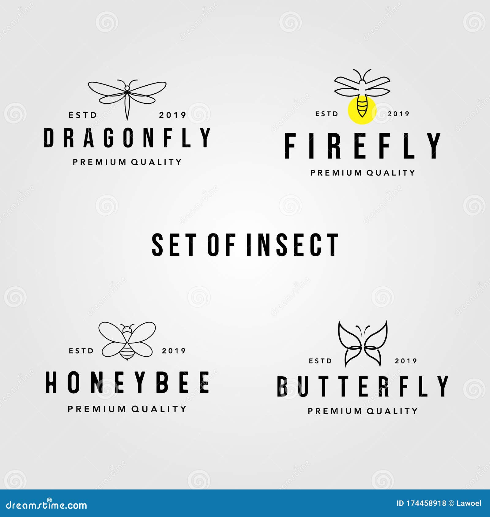 Set of Vintage Line Art Insect Logo Vector Illustration Stock Vector ...
