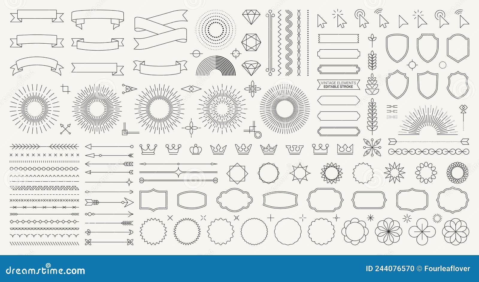 Set of 140 Vintage Line Elements. Retro Design Elements Stock Vector ...