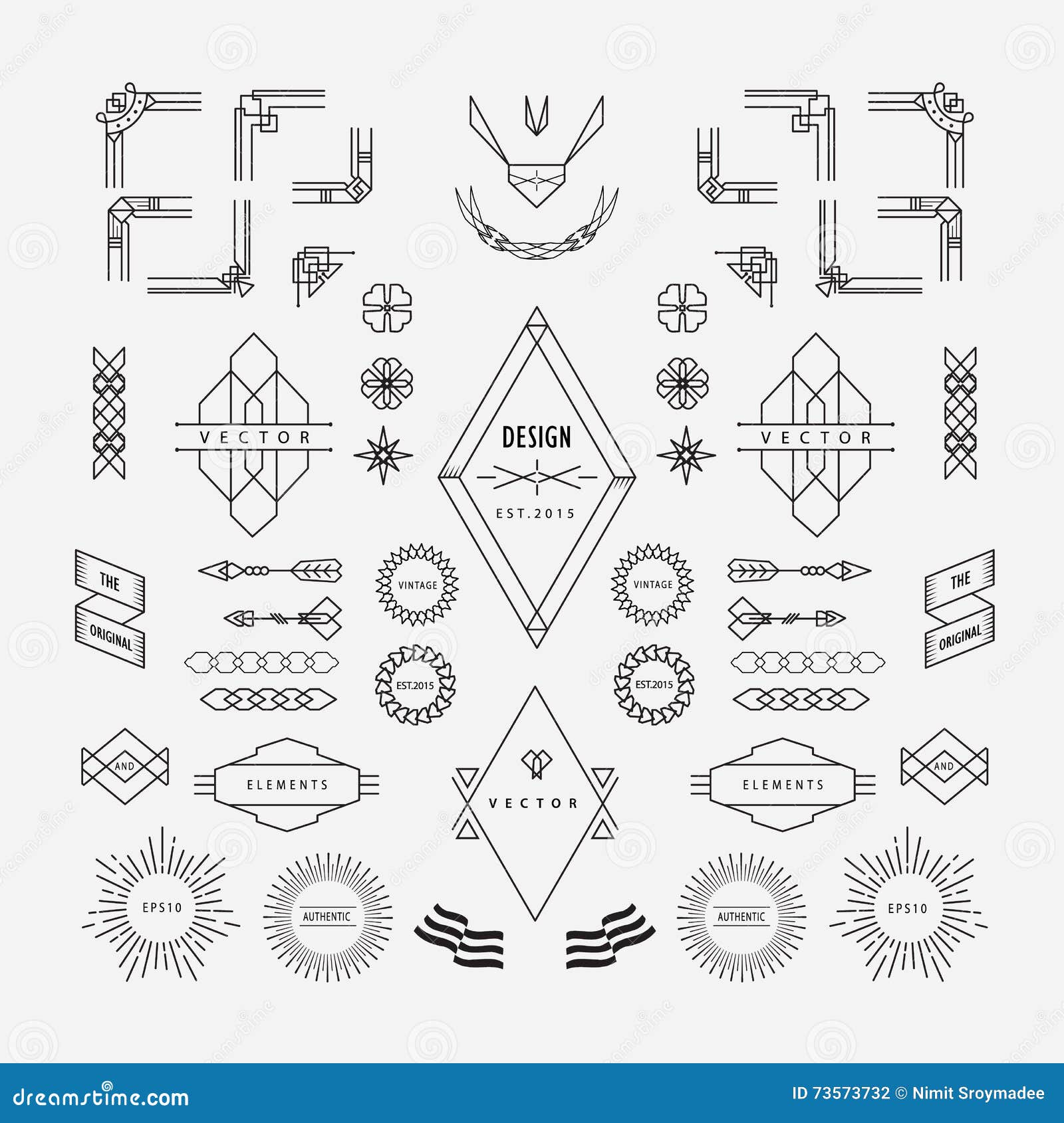 Set of Vintage Linear Thin Line Geometric Shape Art Deco Retro Stock ...