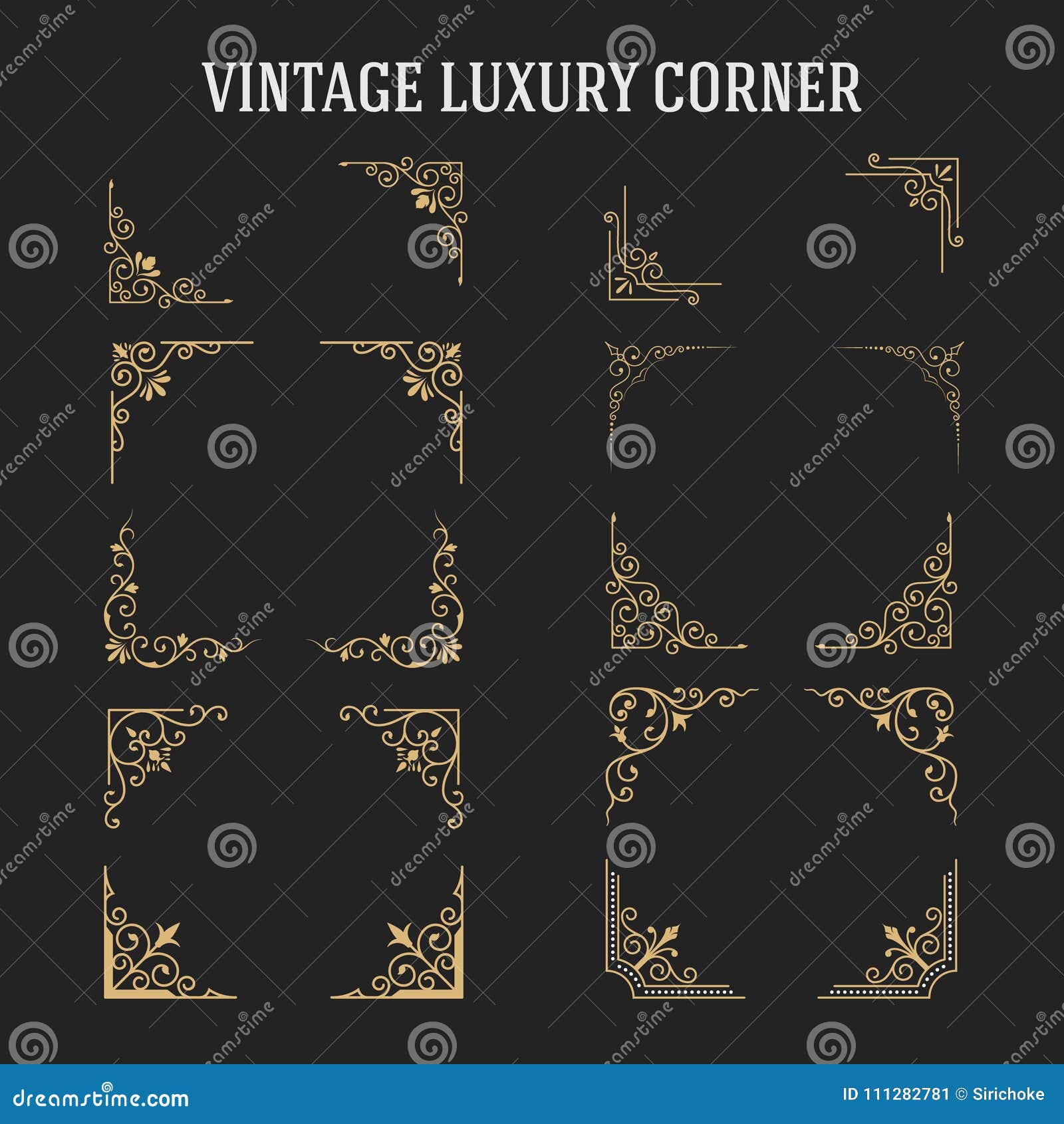 Set of Vintage Luxury Corner Design Stock Vector - Illustration of ...