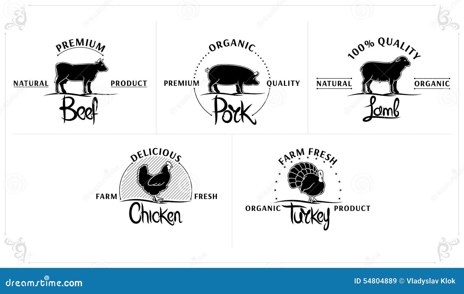Set of Vintage Meat Labels stock vector. Illustration of natural - 54804889