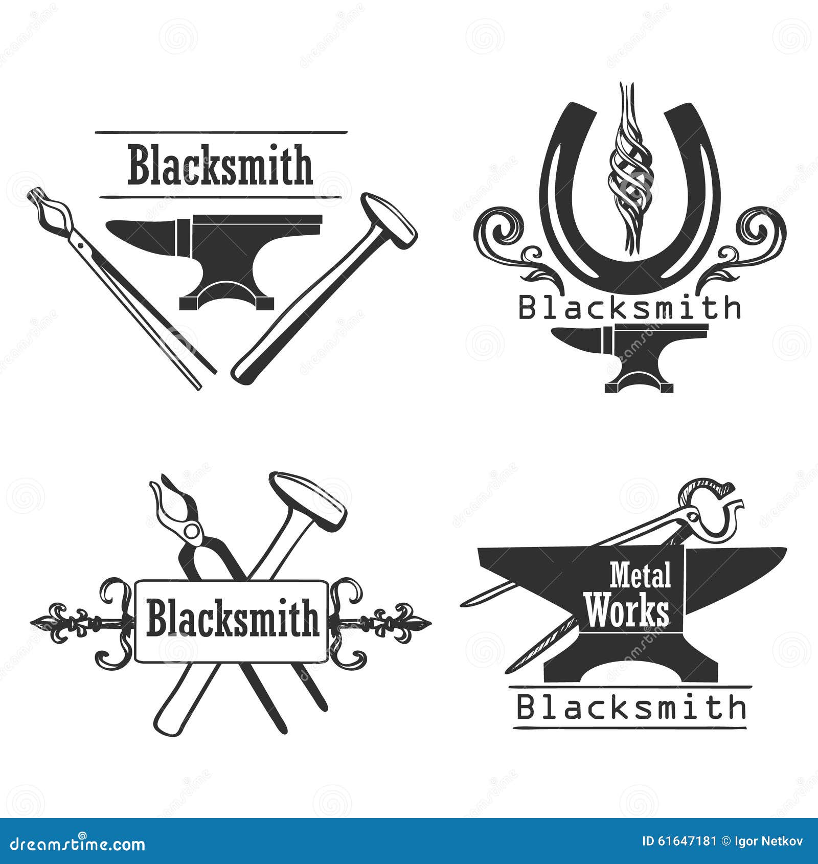 Monochrome Blacksmith Craft Handwork Icon Line Set Vector Illustration ...