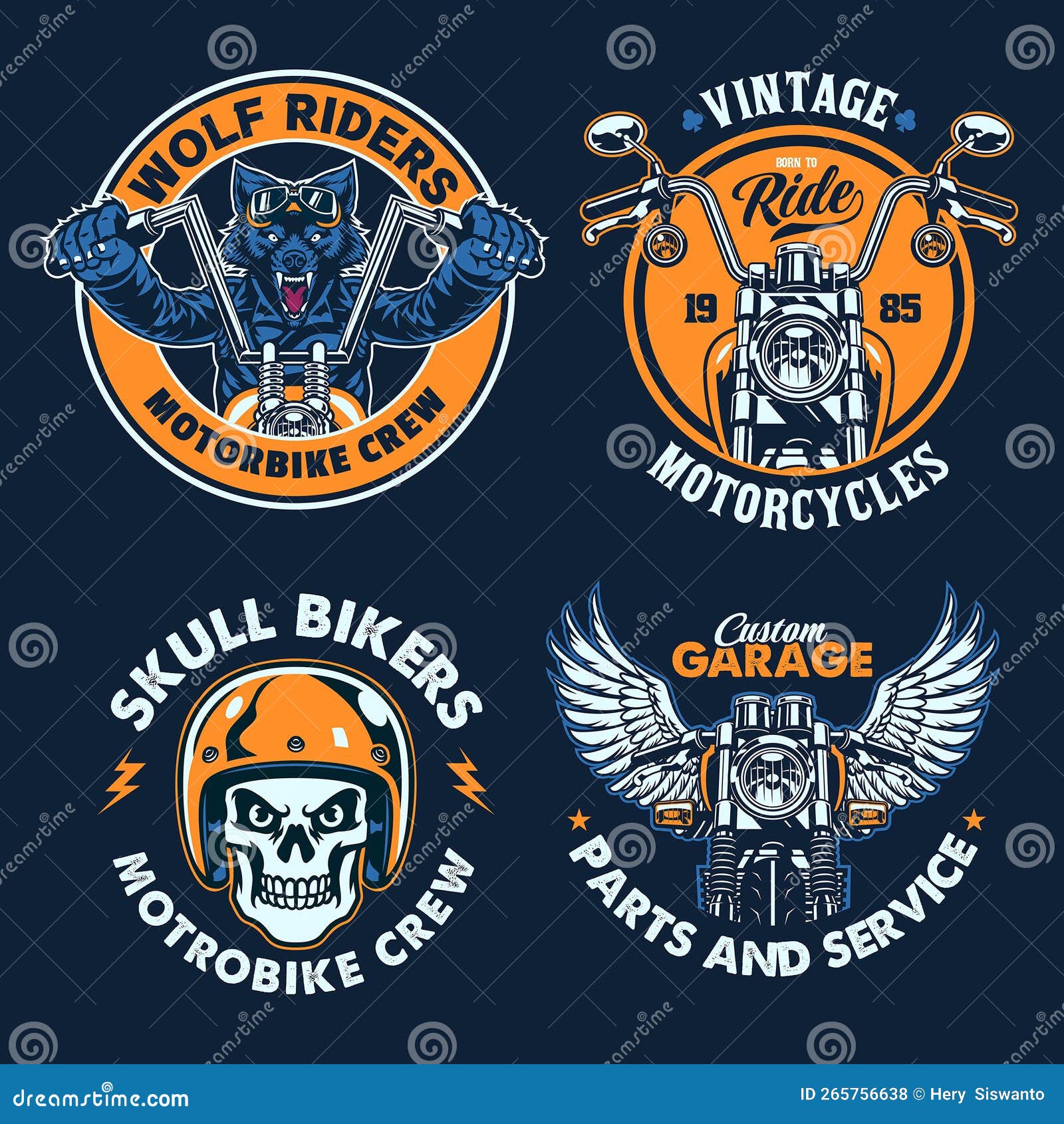 Set of Vintage Motorcycle Badges Stock Vector - Illustration of emblem ...