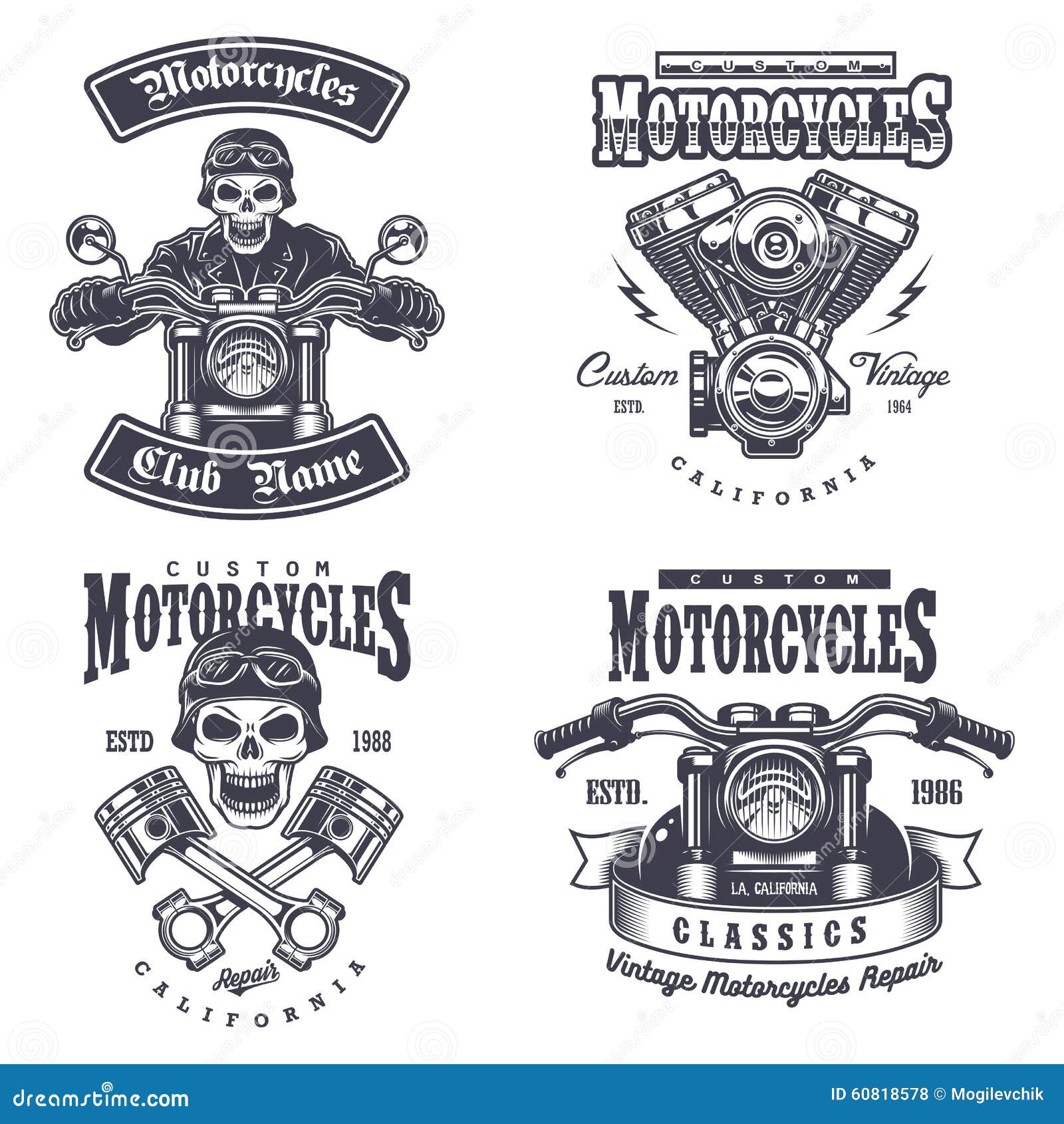 Set of Vintage Motorcycle Emblems Stock Illustration - Illustration of ...