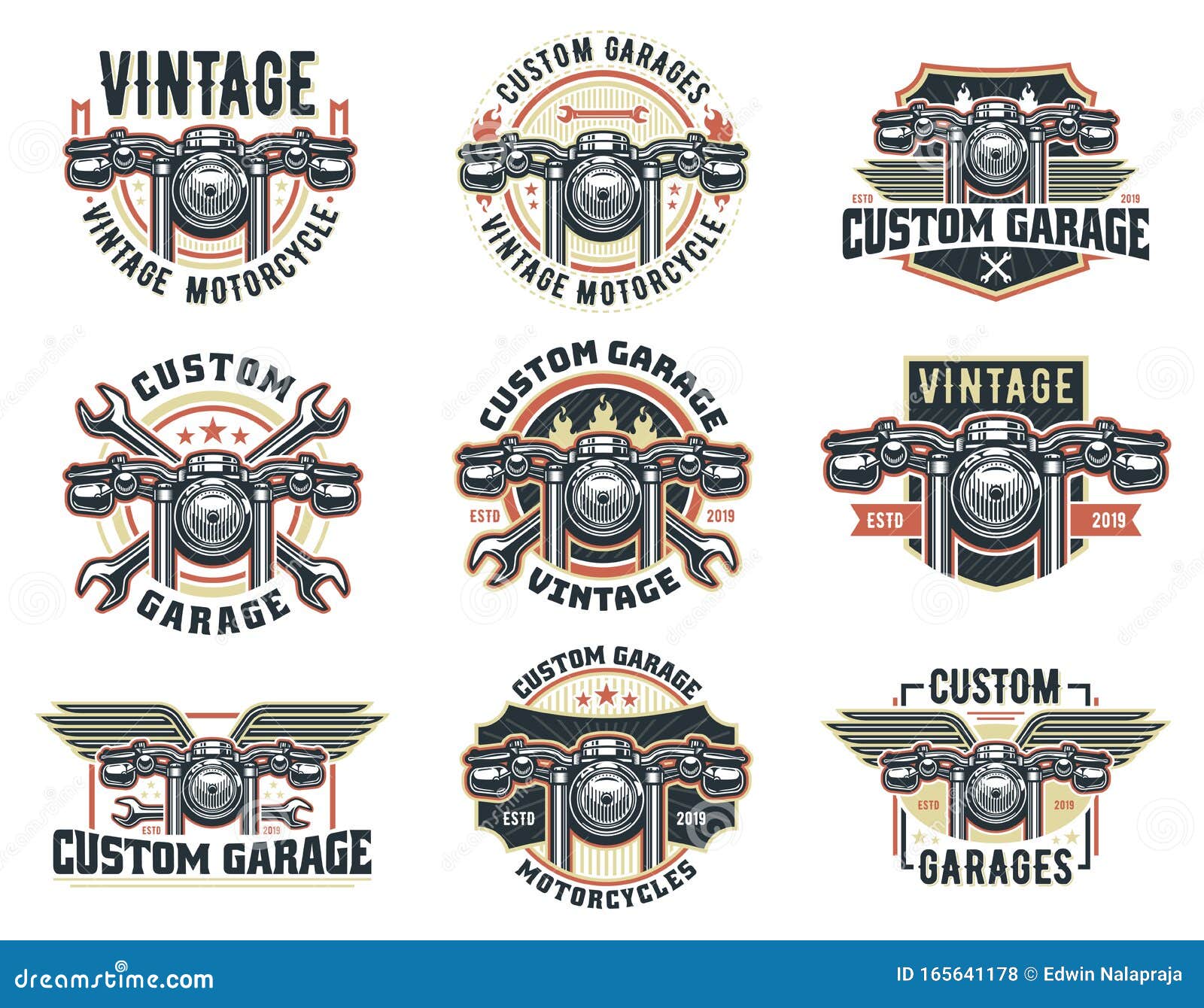 A Set of Vintage Motorcycle Logo Template, Vector Pack Retro Custom ...