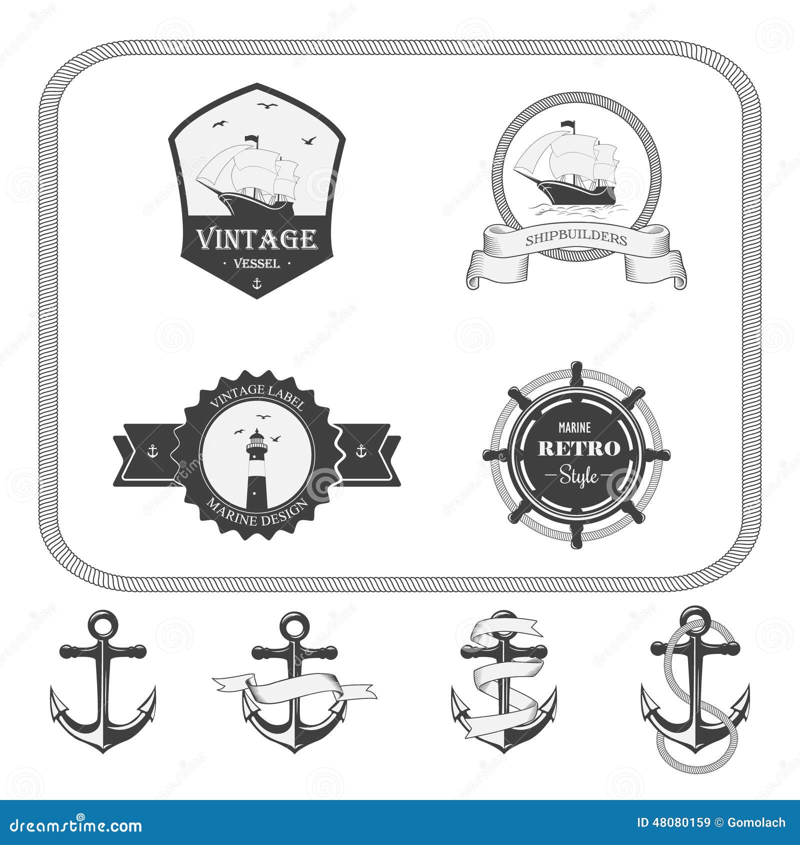 Set of Vintage Nautical Labels, Icons and Design Elements Stock Vector ...