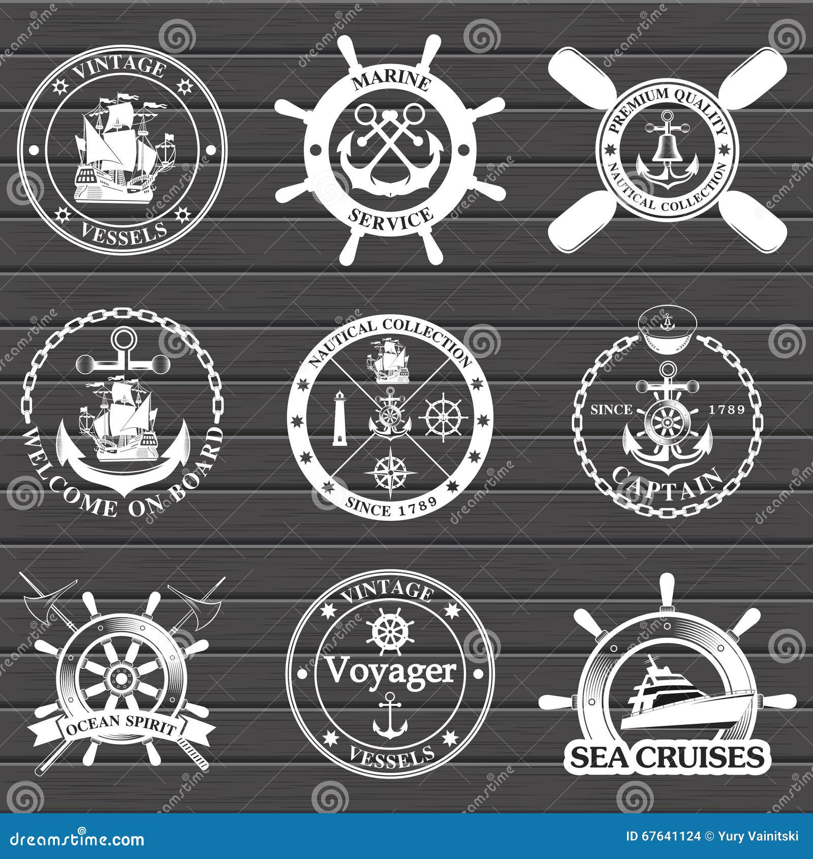 Set of Vintage Nautical Labels, Icons and Design Elements. Stock Vector ...