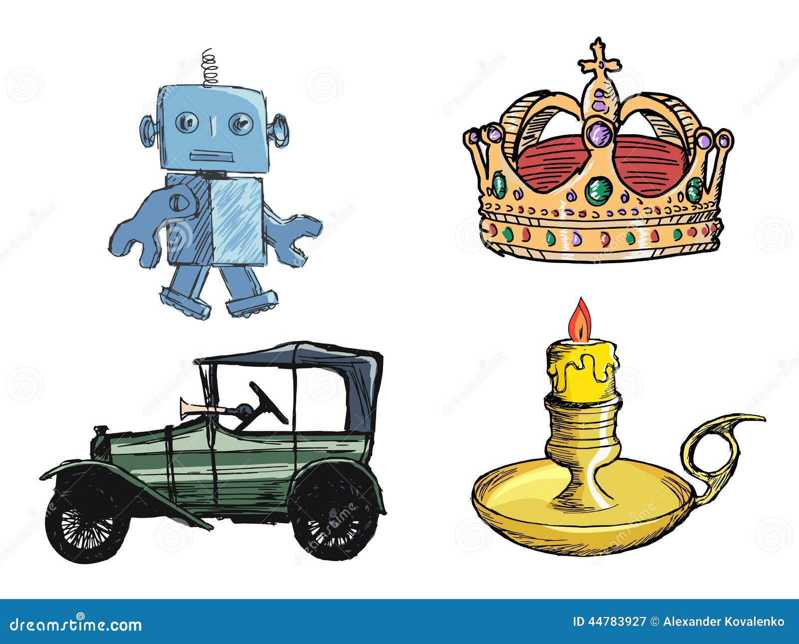 Set of vintage objects stock vector. Illustration of hand - 44783927