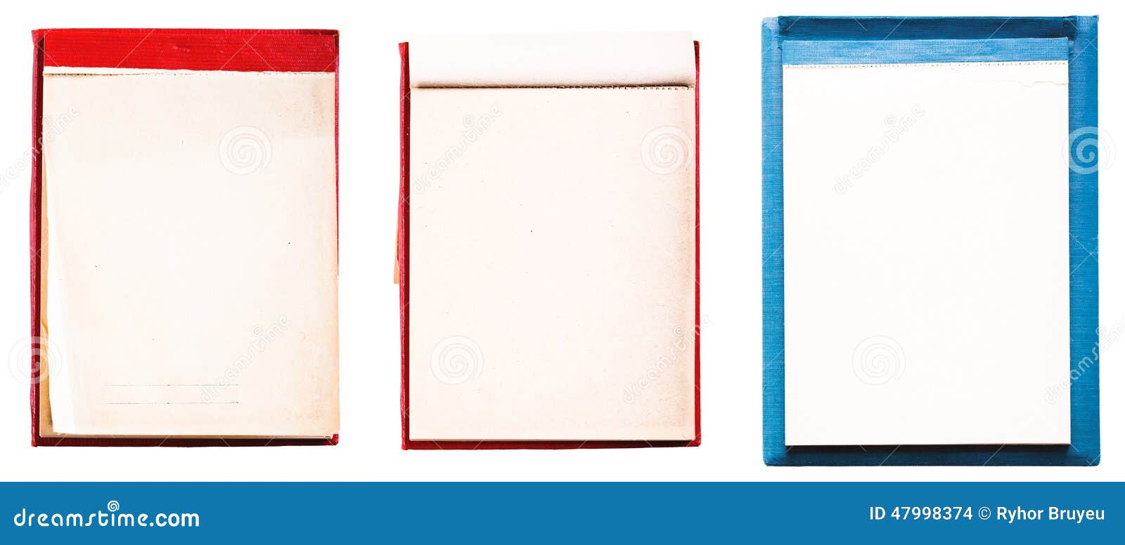 Set Vintage Open Blank Page Notebook. Old Blue Paper Notepad Stock ...