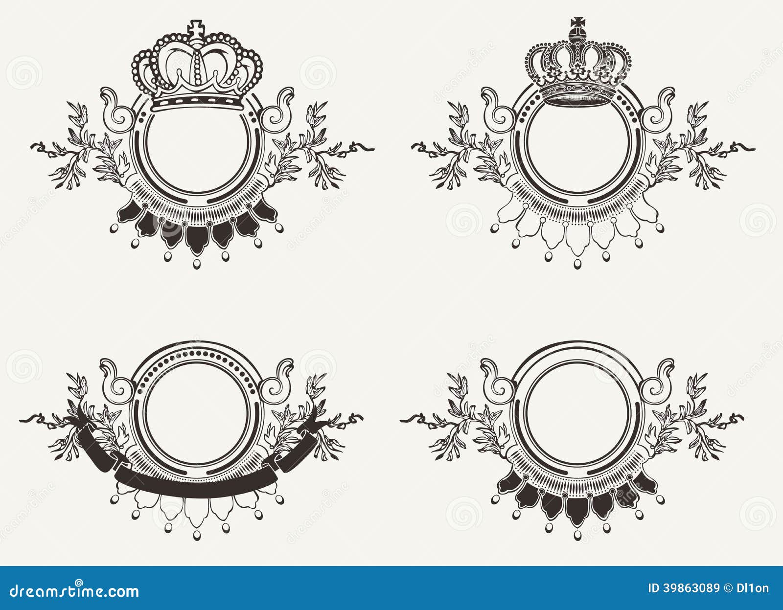 Set of Vintage Ornate Crown Signs Stock Vector - Illustration of decor ...