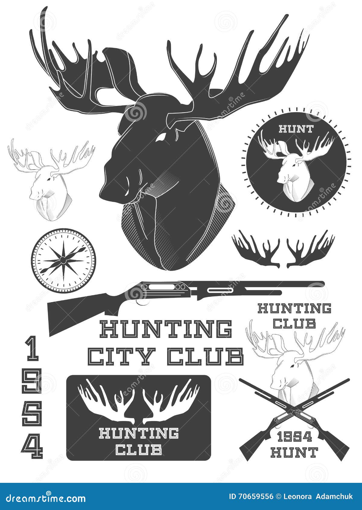 Set of Vintage Outdoors with a Deer Labels, Badges and Design Elements ...