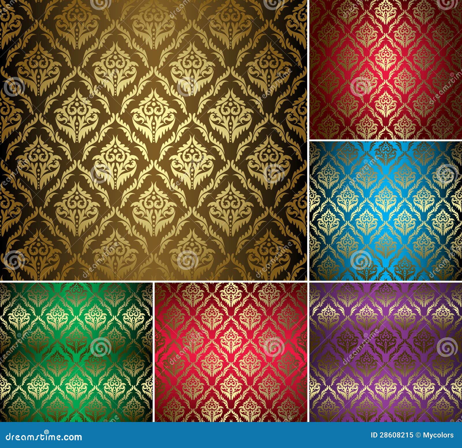 Set - Vintage Patterns with Gold Ornament Stock Vector - Illustration ...