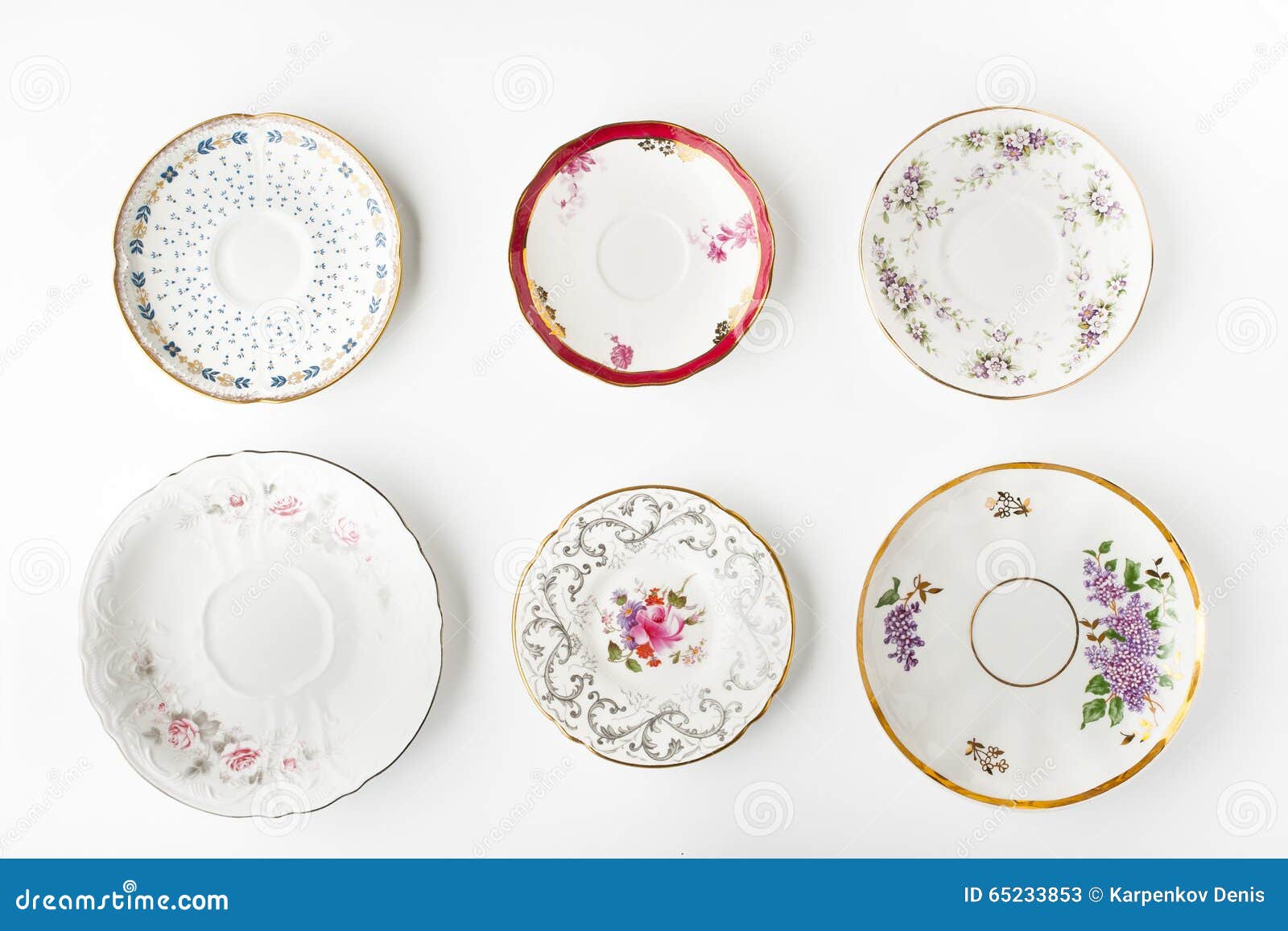 Set of Vintage Plates on the White Background Stock Image - Image of ...