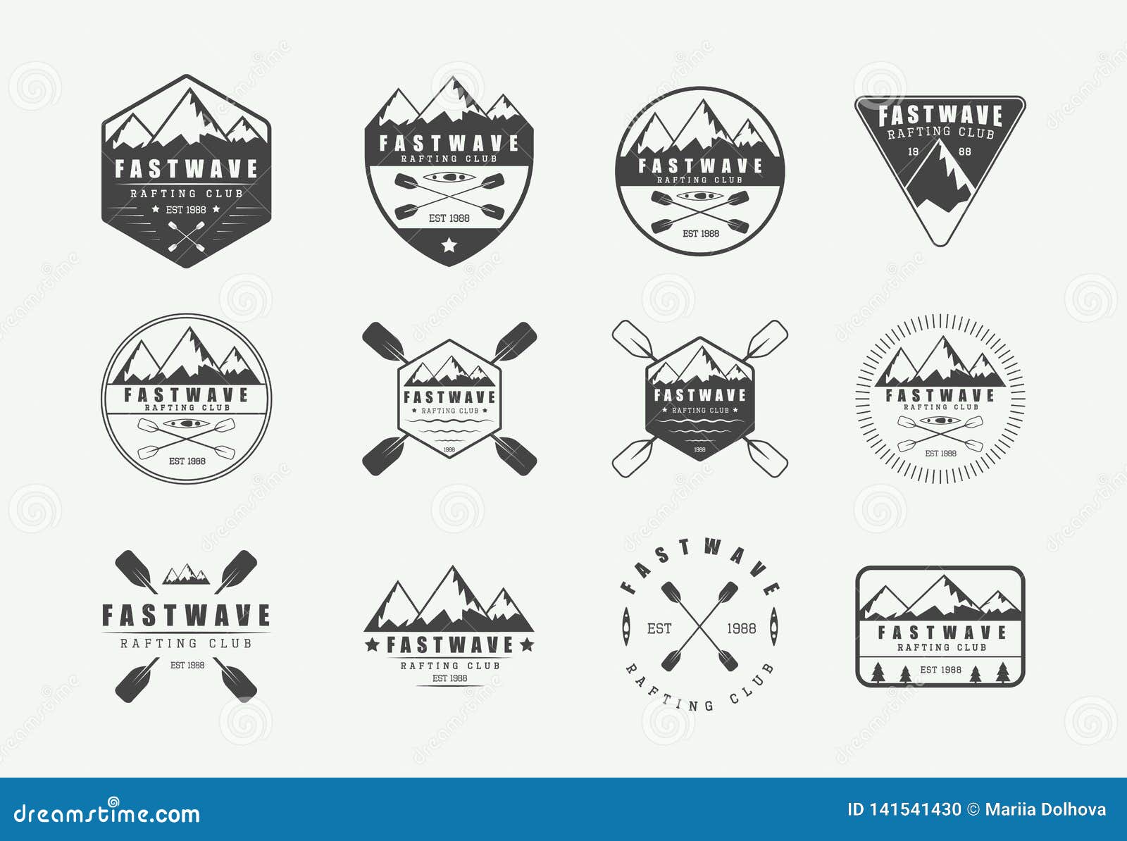 Set Of Vintage Rafting Logo, Labels And Badges. Cartoon Vector ... Set Of Vintage Rafting Logo, Labels And Badges. Cartoon Vector ...