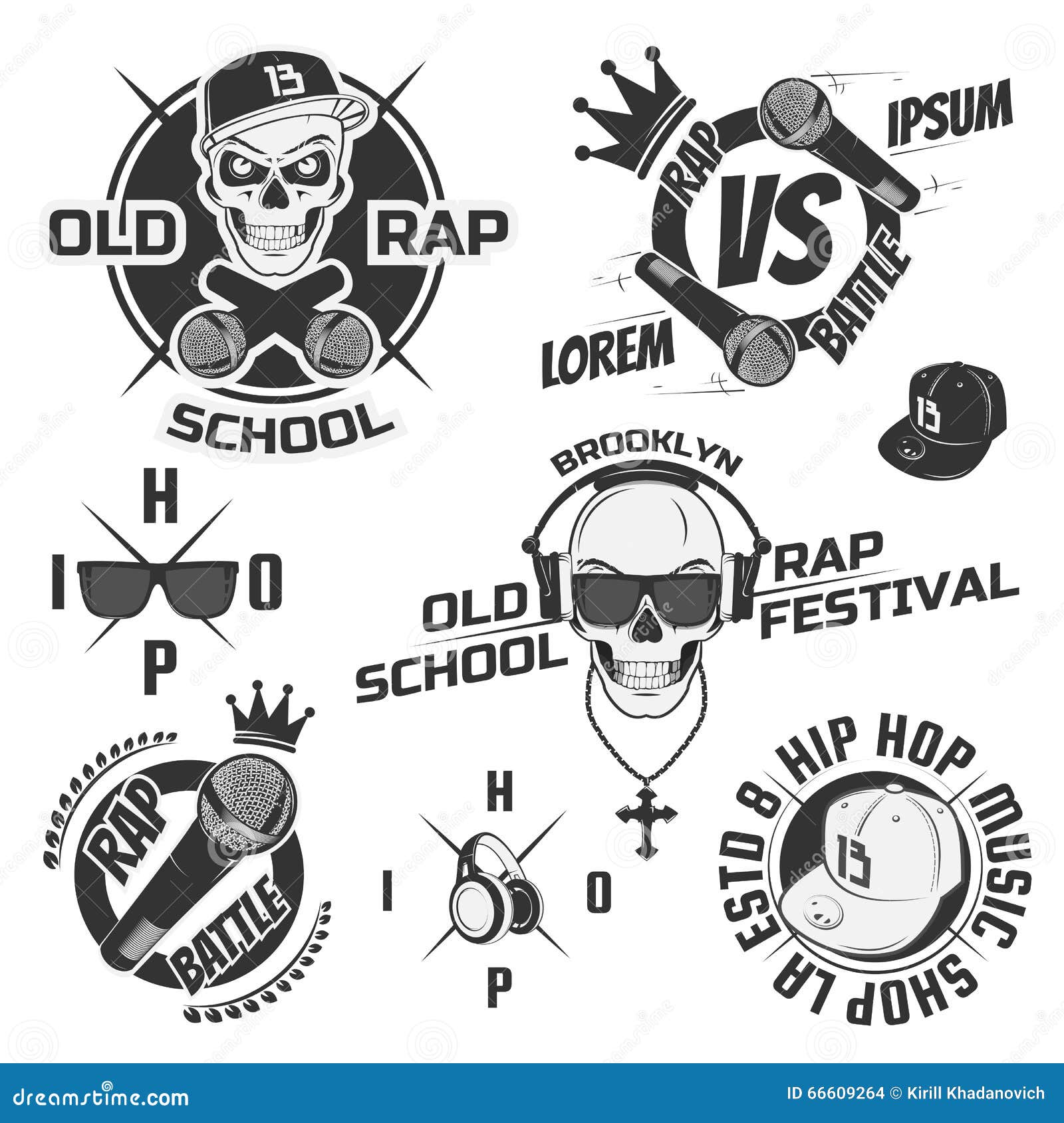 Set of Vintage Rap Emblems, Labels and Design Elements. Monochrome ...