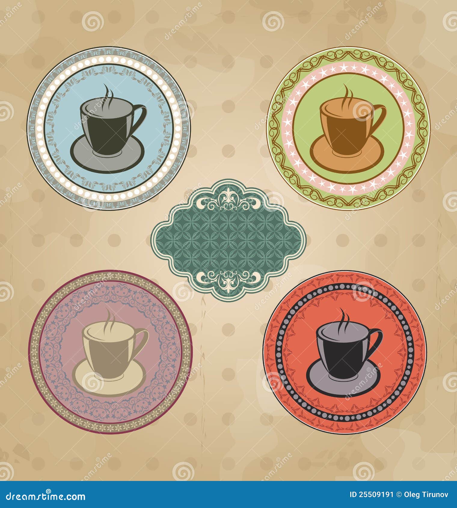 Set of Vintage Retro Coffee Labels with Ornament Stock Vector ...