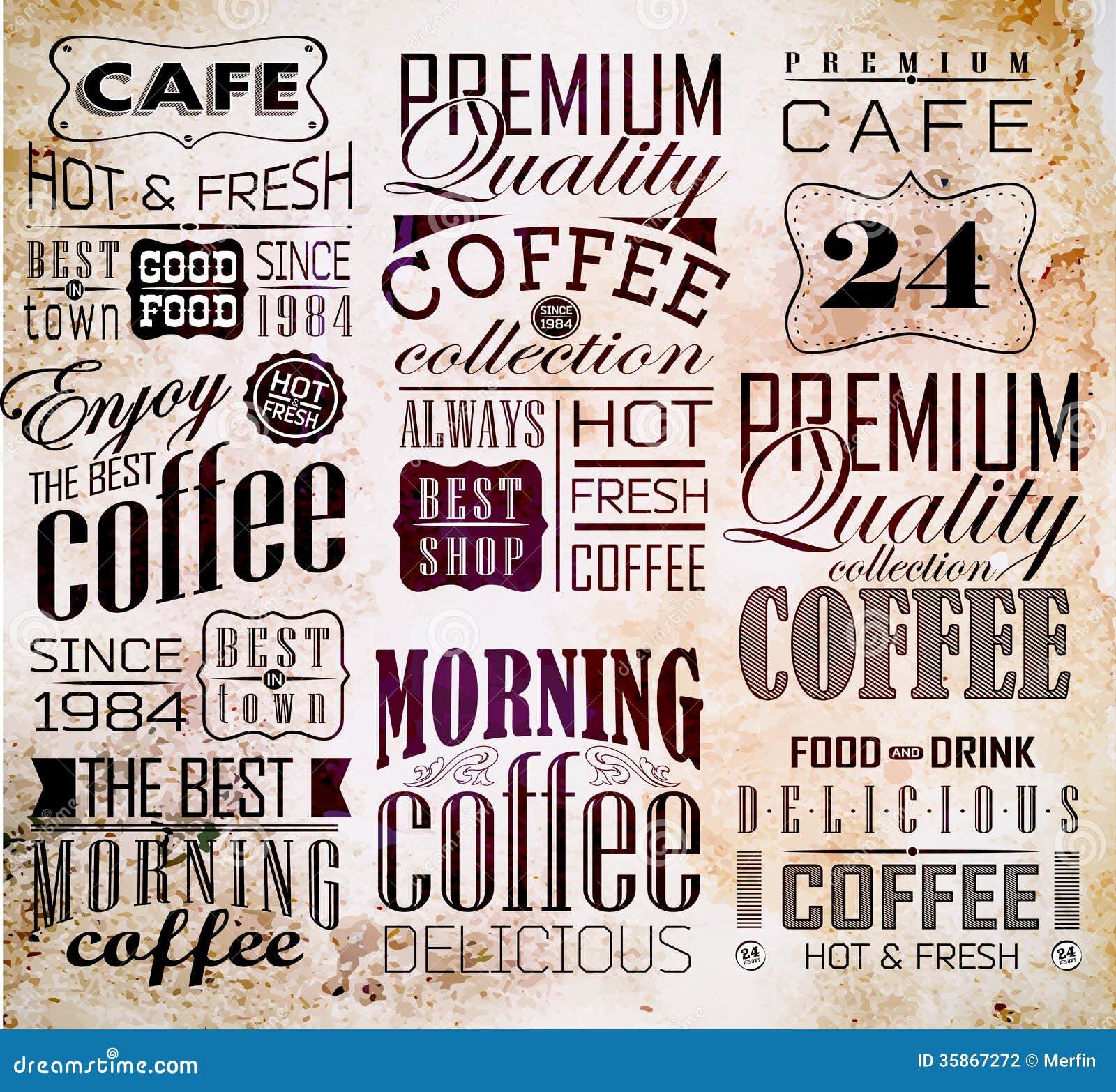 Set of Vintage Retro Coffee Stock Vector - Illustration of decorative ...