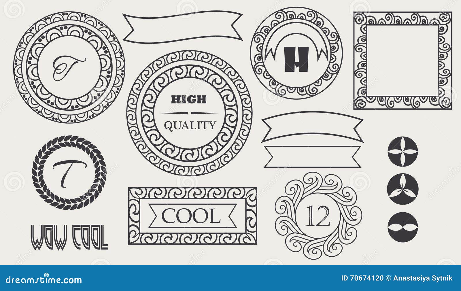 Set of Vintage Retro Labels, Stamps, Ribbons, Marks and Calligraphic ...